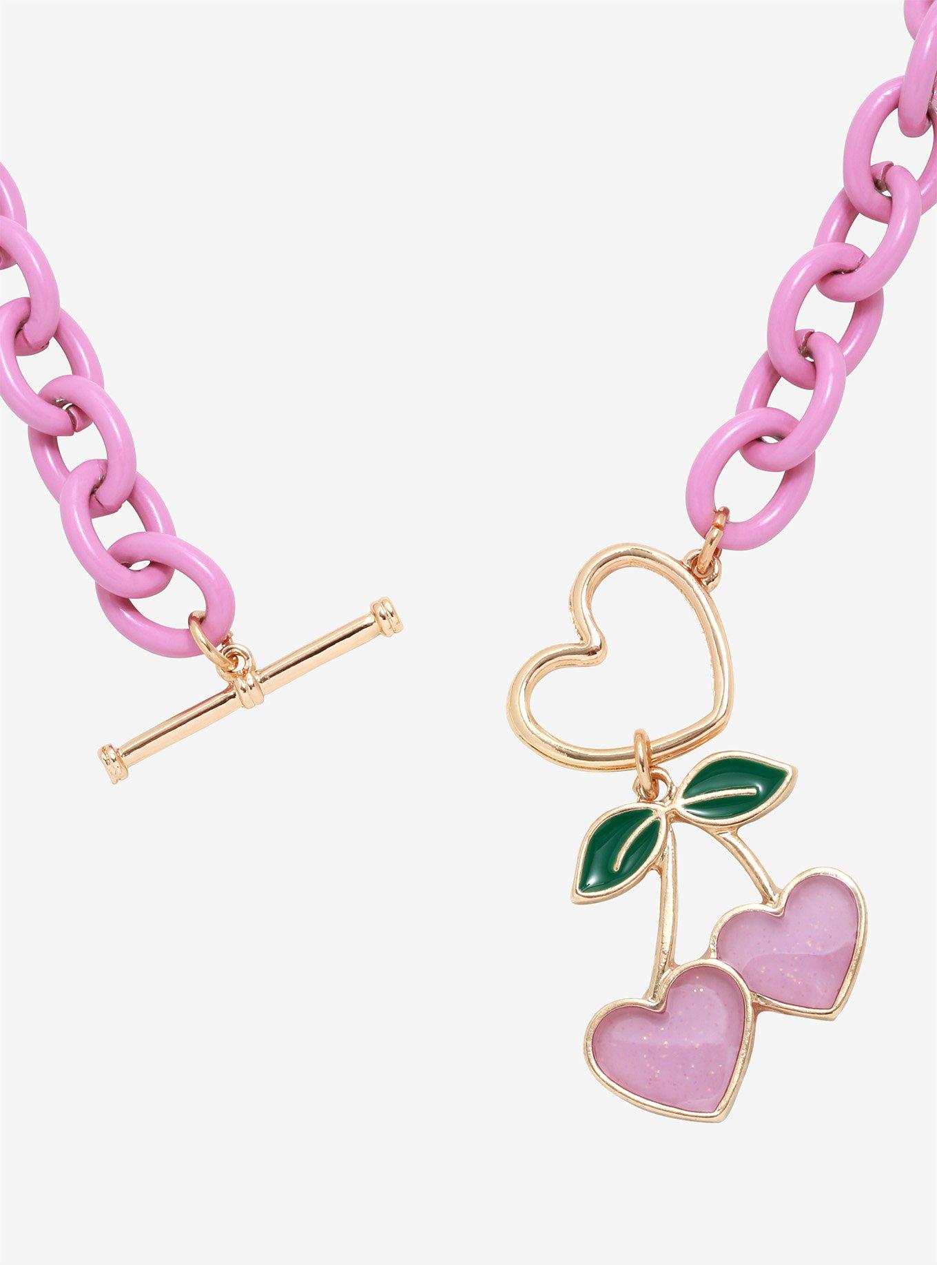 Heart Cherry Pink Chain Choker | Hot Topic