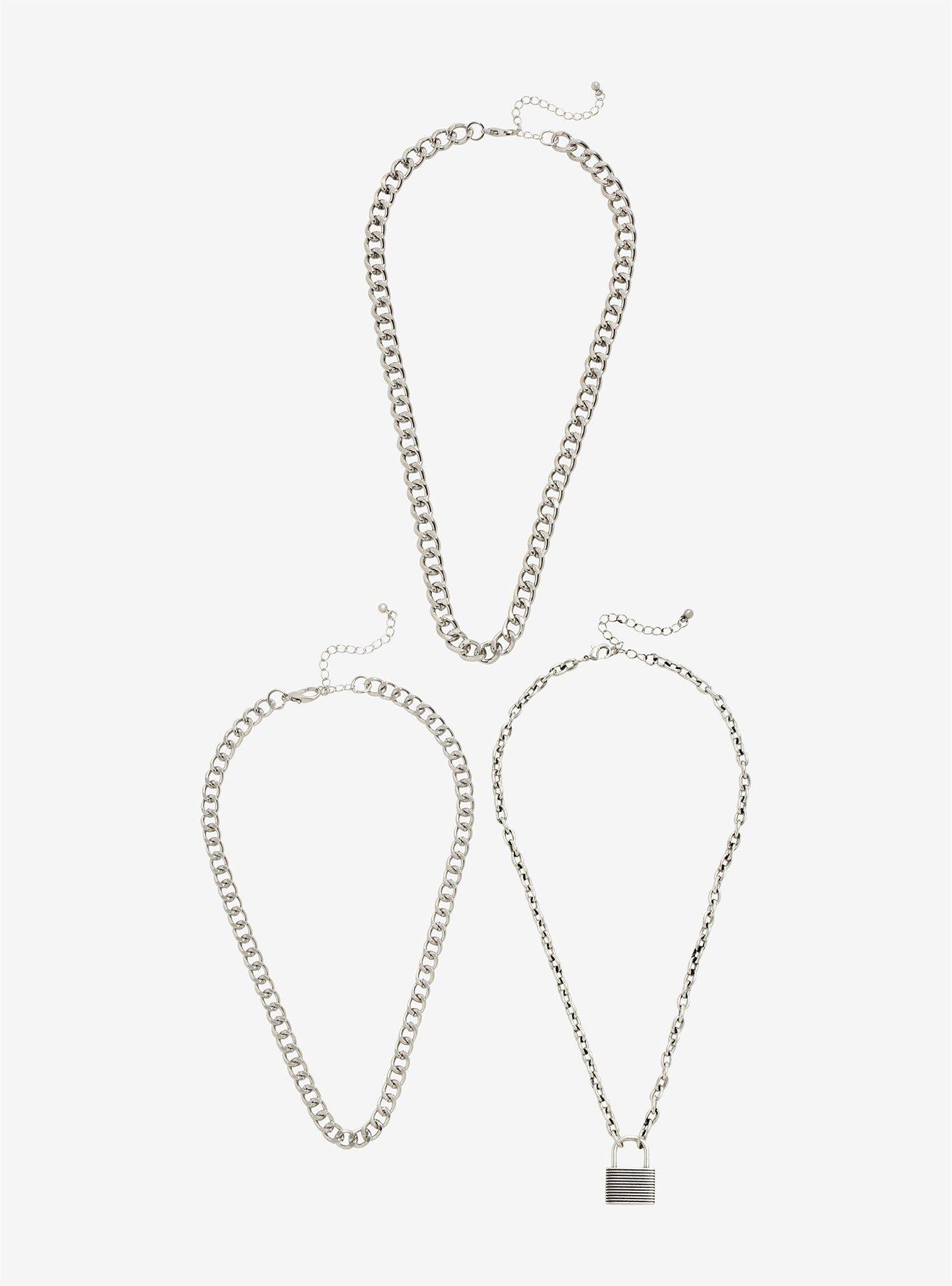 Silver Padlock Chain Necklace Set | Hot Topic
