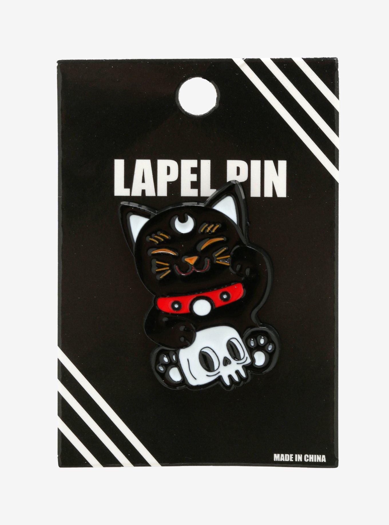 Lucky Cat & Skull Enamel Pin | Hot Topic
