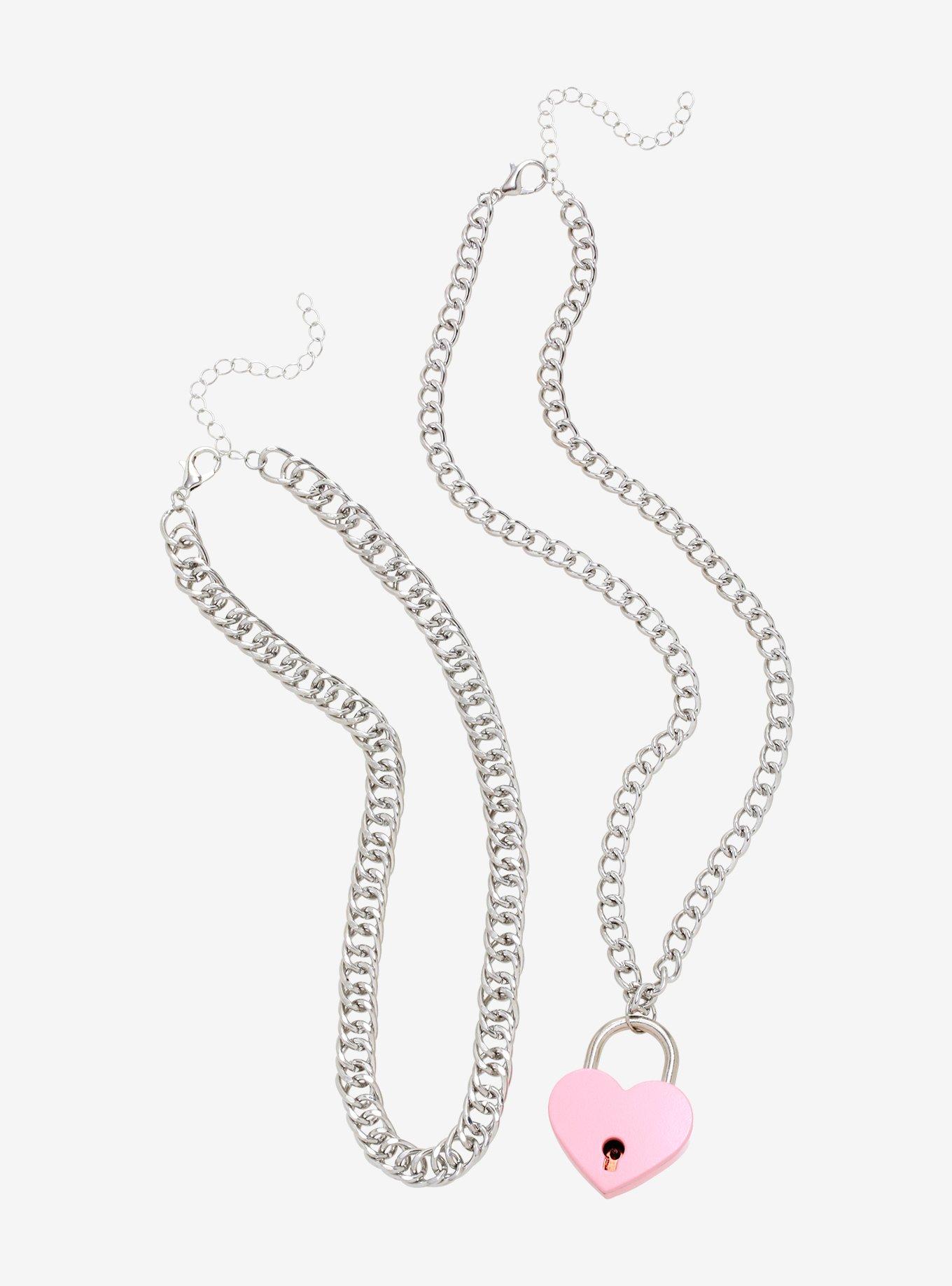 Pink Heart Padlock Chain Necklace Set | Hot Topic