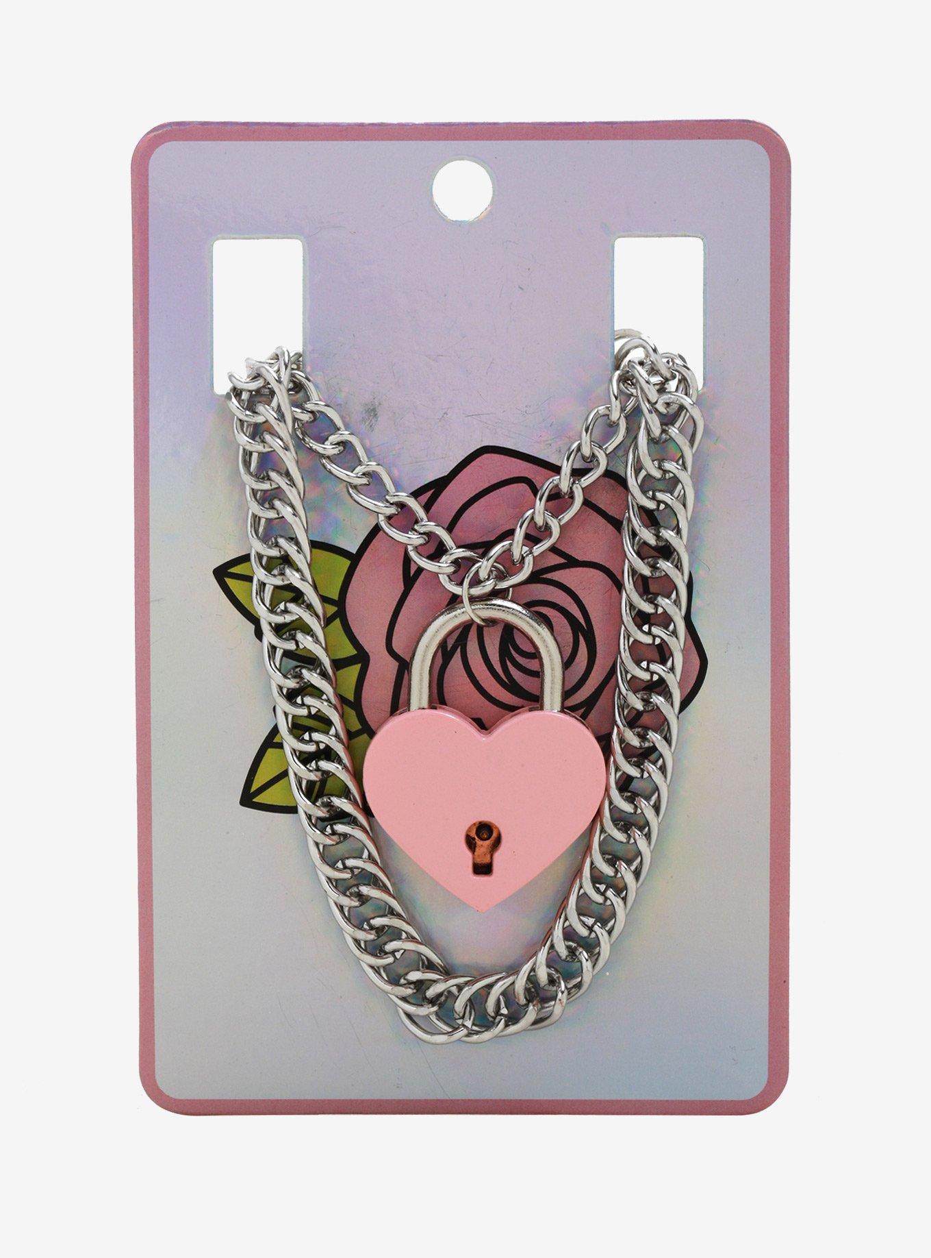 Pink Heart Padlock Chain Necklace Set | Hot Topic