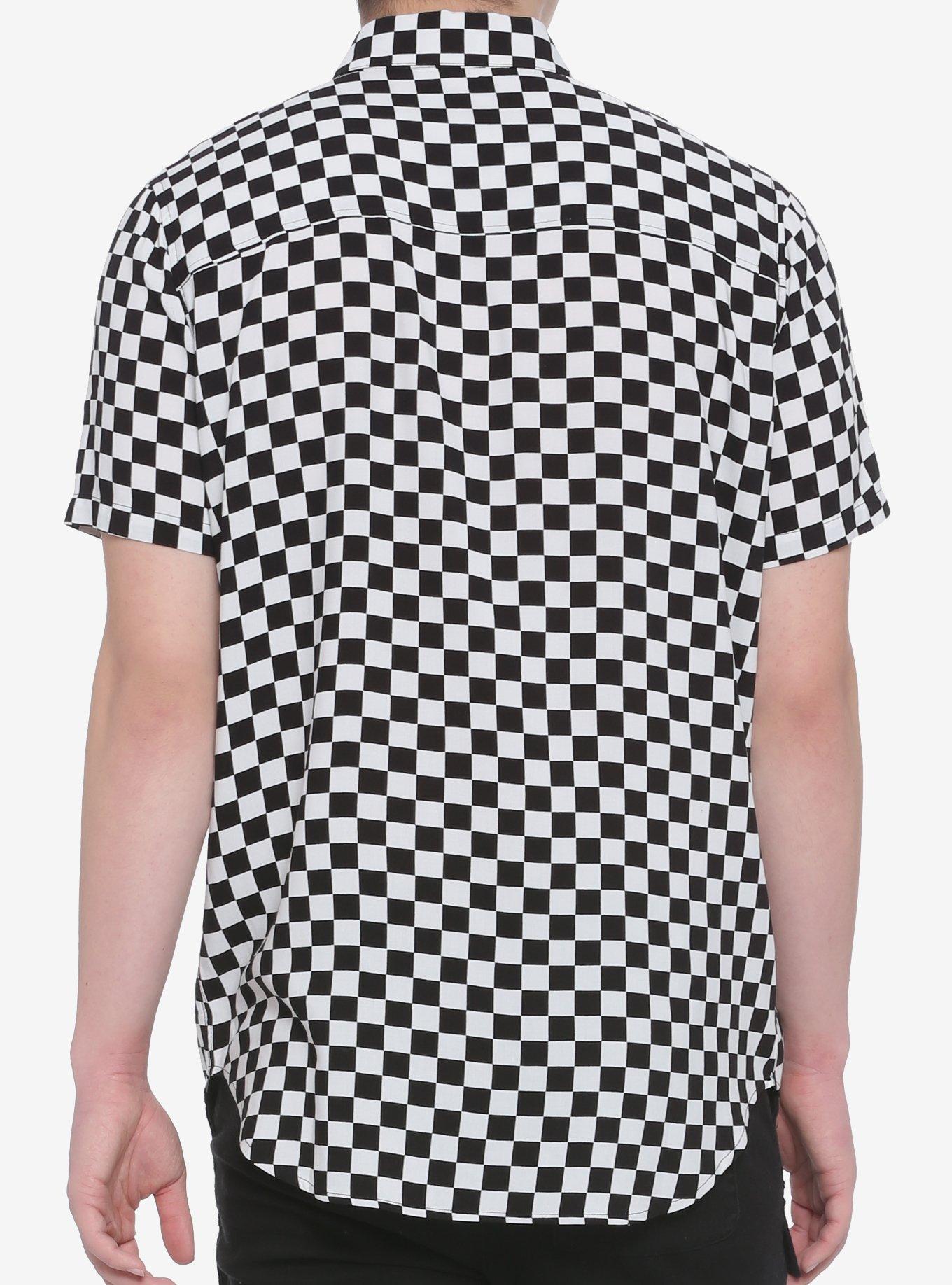 Black & White Checkered Woven Button-Up | Hot Topic