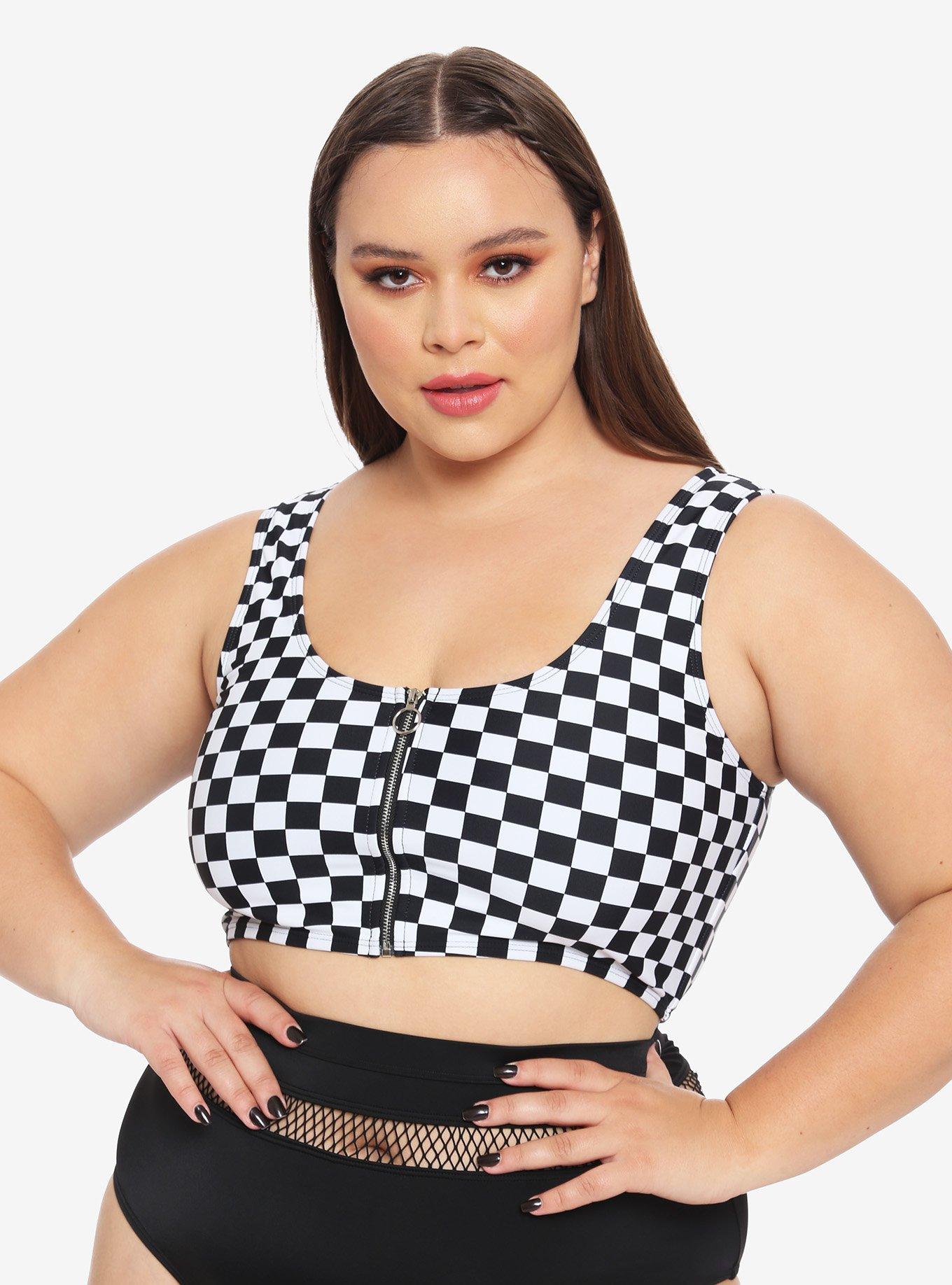 Black & White Checkered O-Ring Swim Top Plus Size | Hot Topic