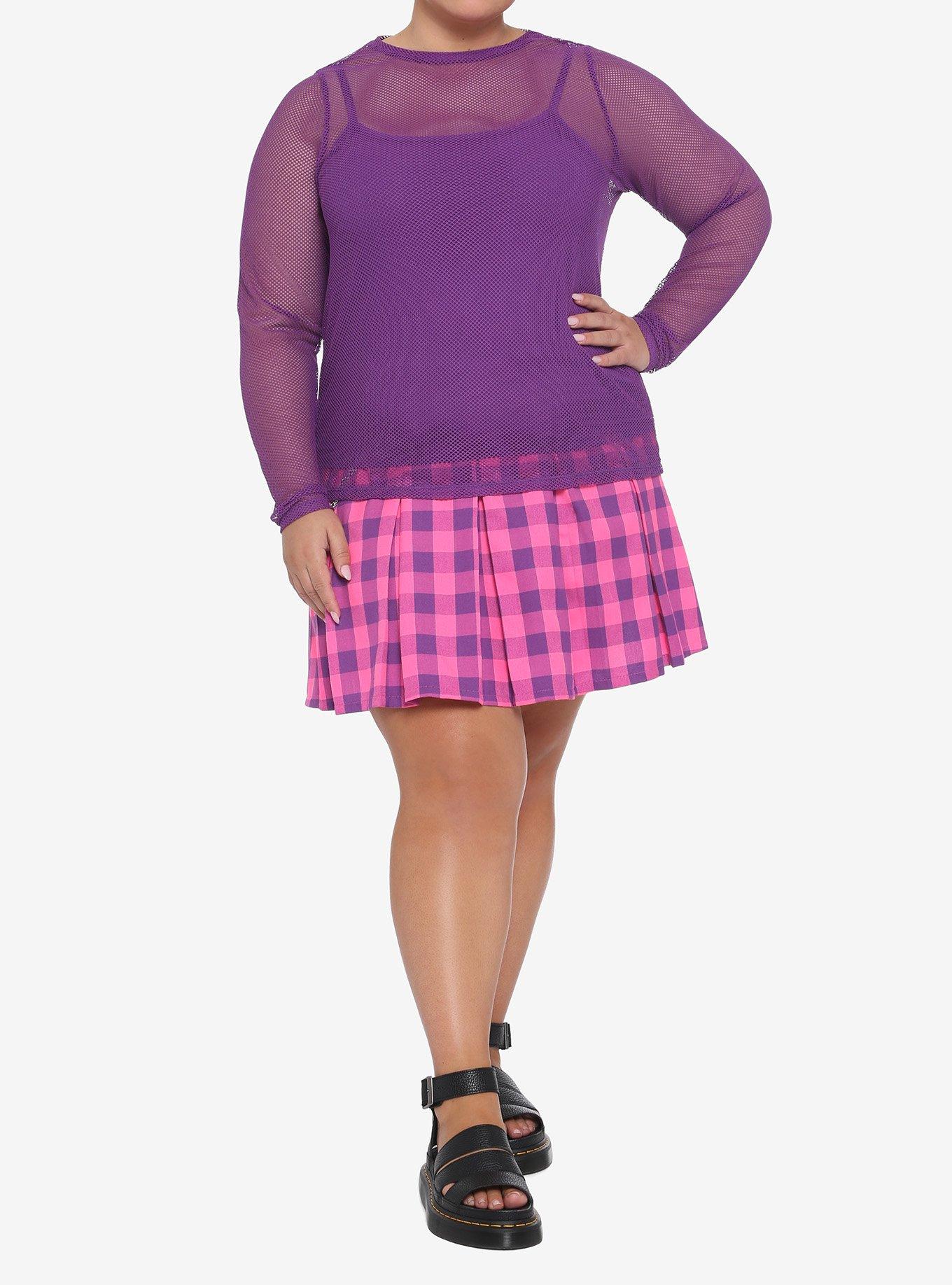 Purple Fishnet Layered Girls Long-Sleeve Top Plus Size | Hot Topic