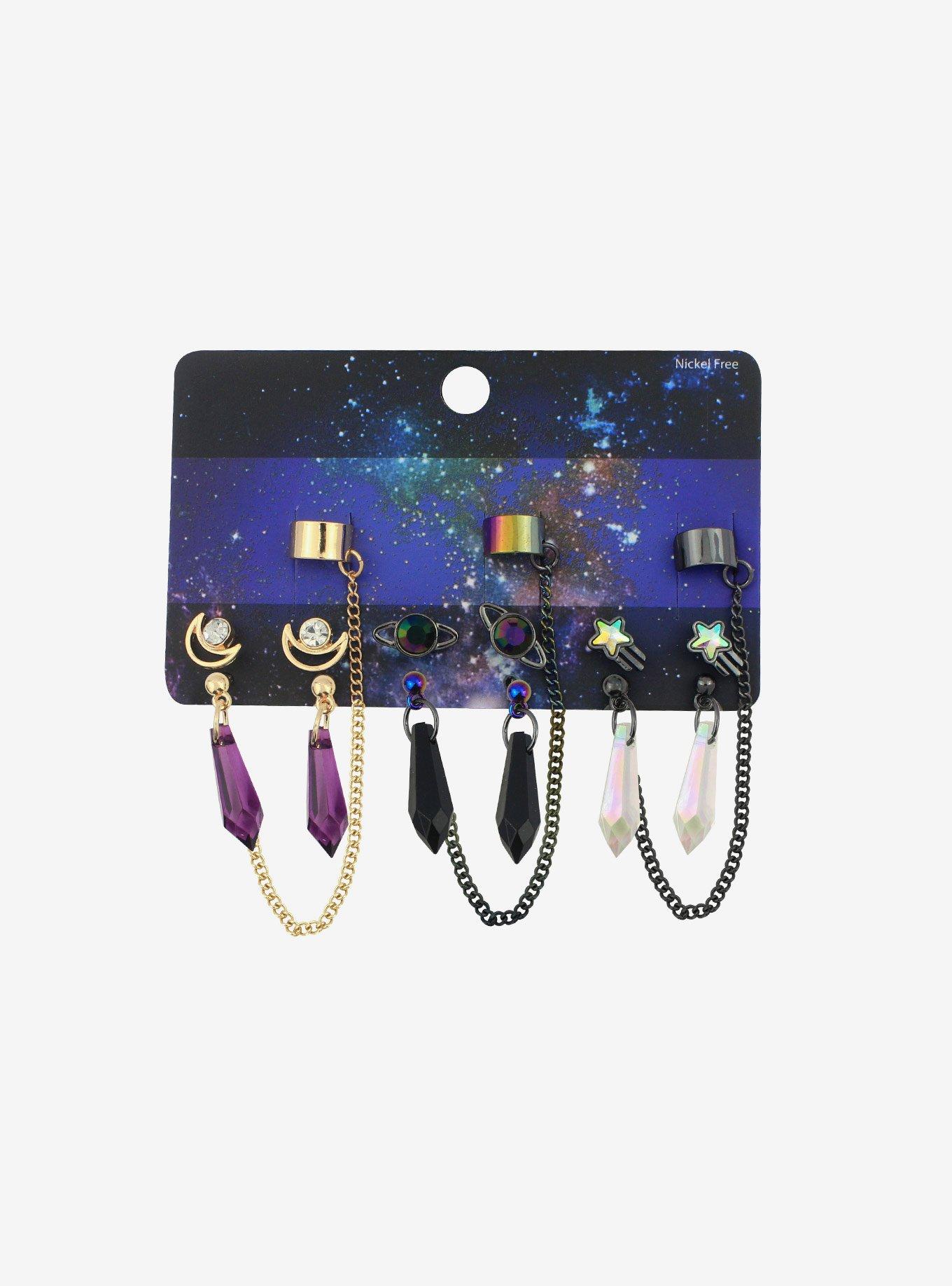 Moon Planet Star Crystal Cuff Earring Set | Hot Topic