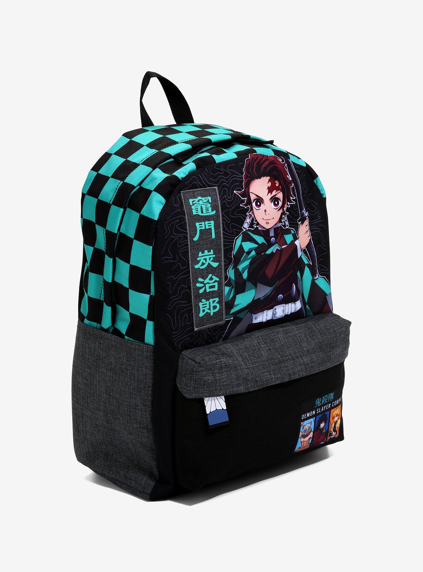 Demon Slayer: Kimetsu No Yaiba Tanjiro Kamado Teal Checkered Backpack ...