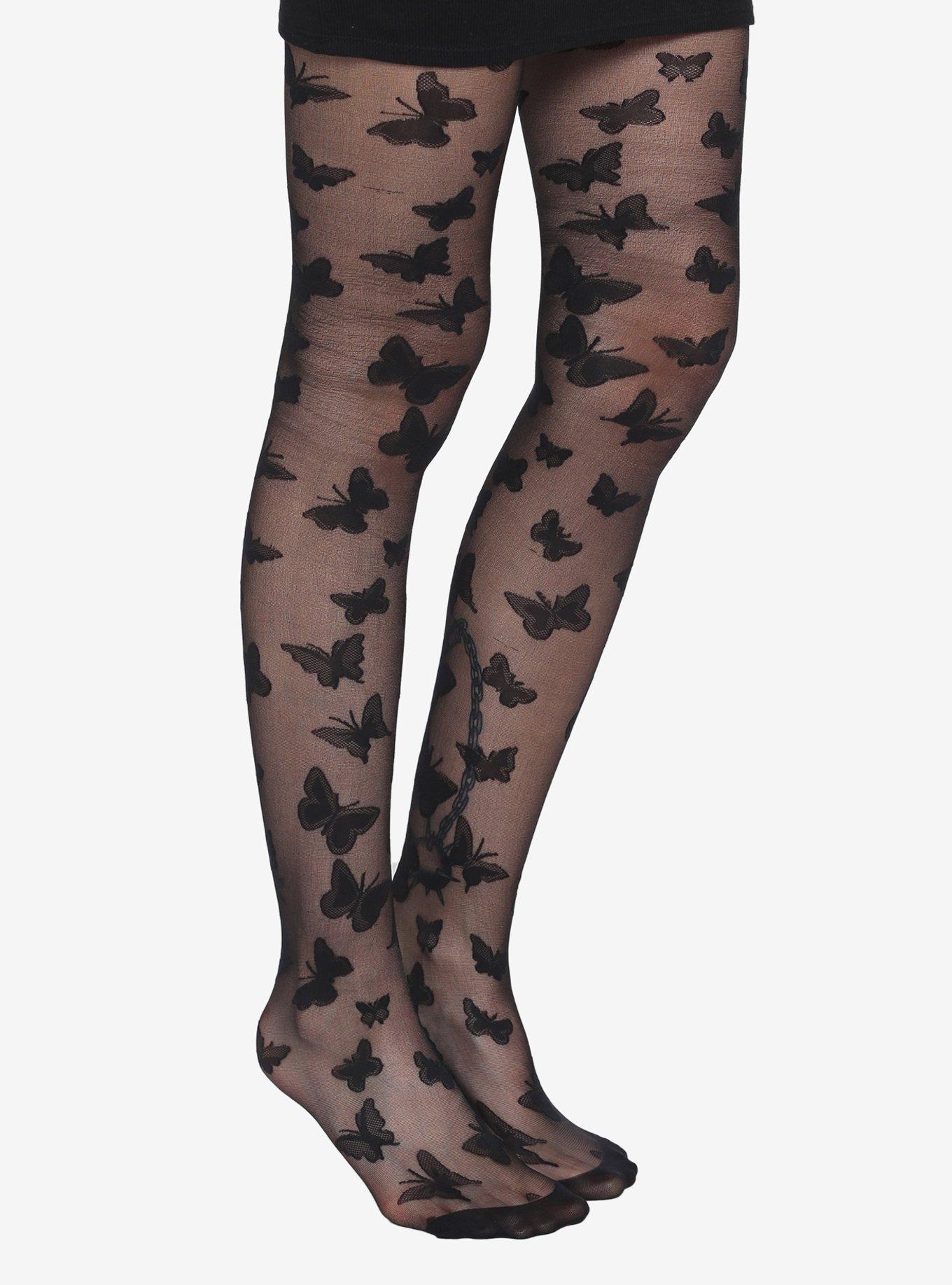 Flocked Butterfly Tights | Hot Topic