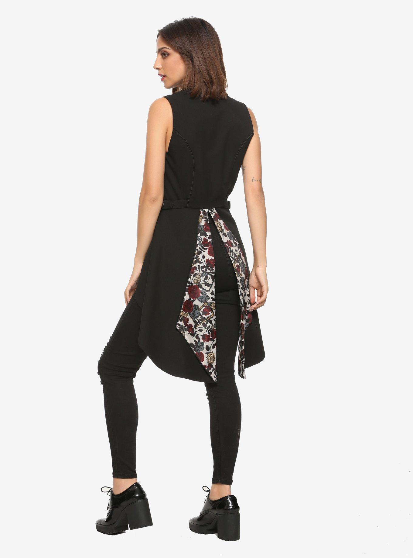 Black Snap-Front Split-Back Long Vest | Hot Topic