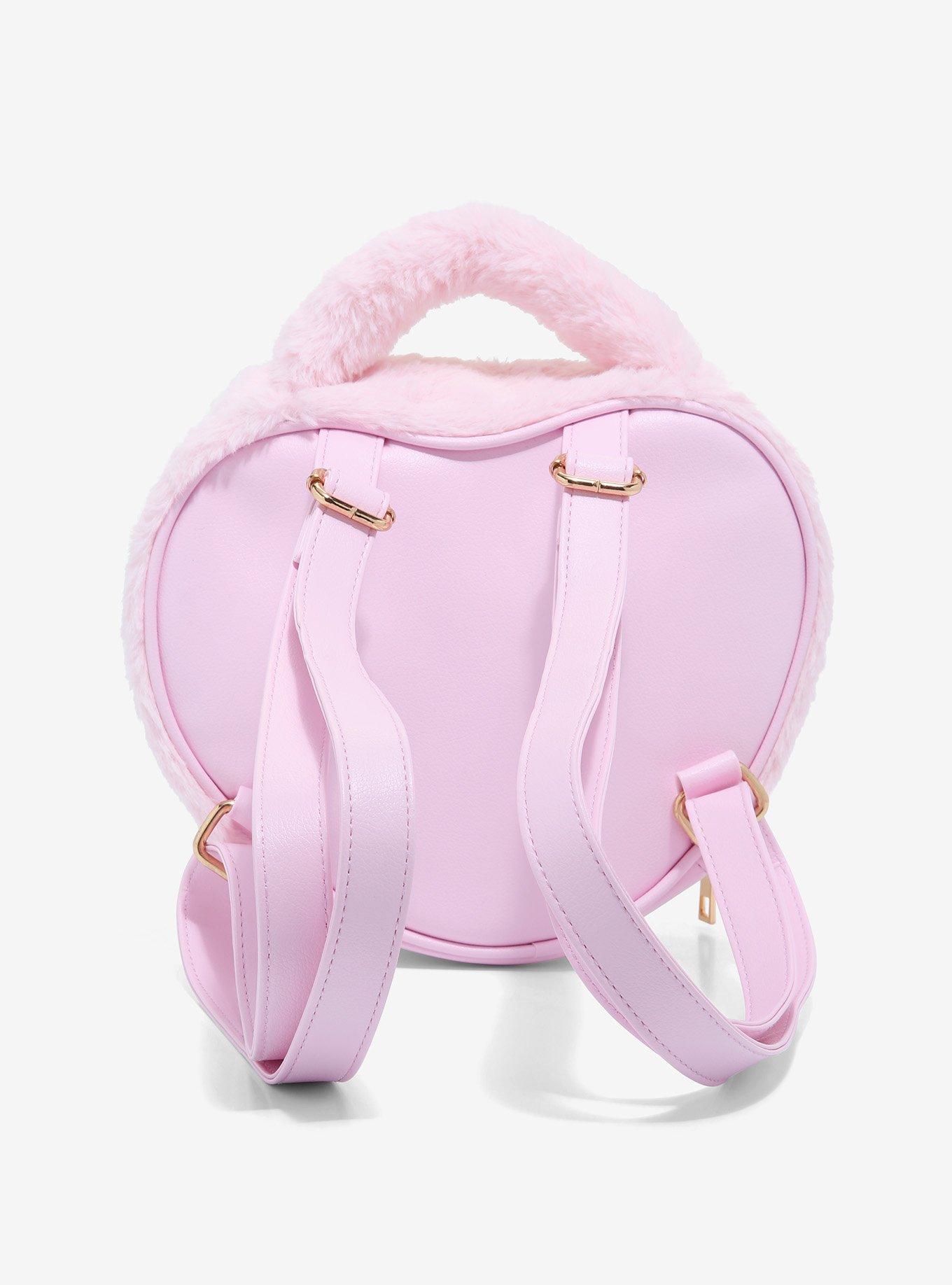 Pink Fuzzy Heart Pin Collector Mini Backpack