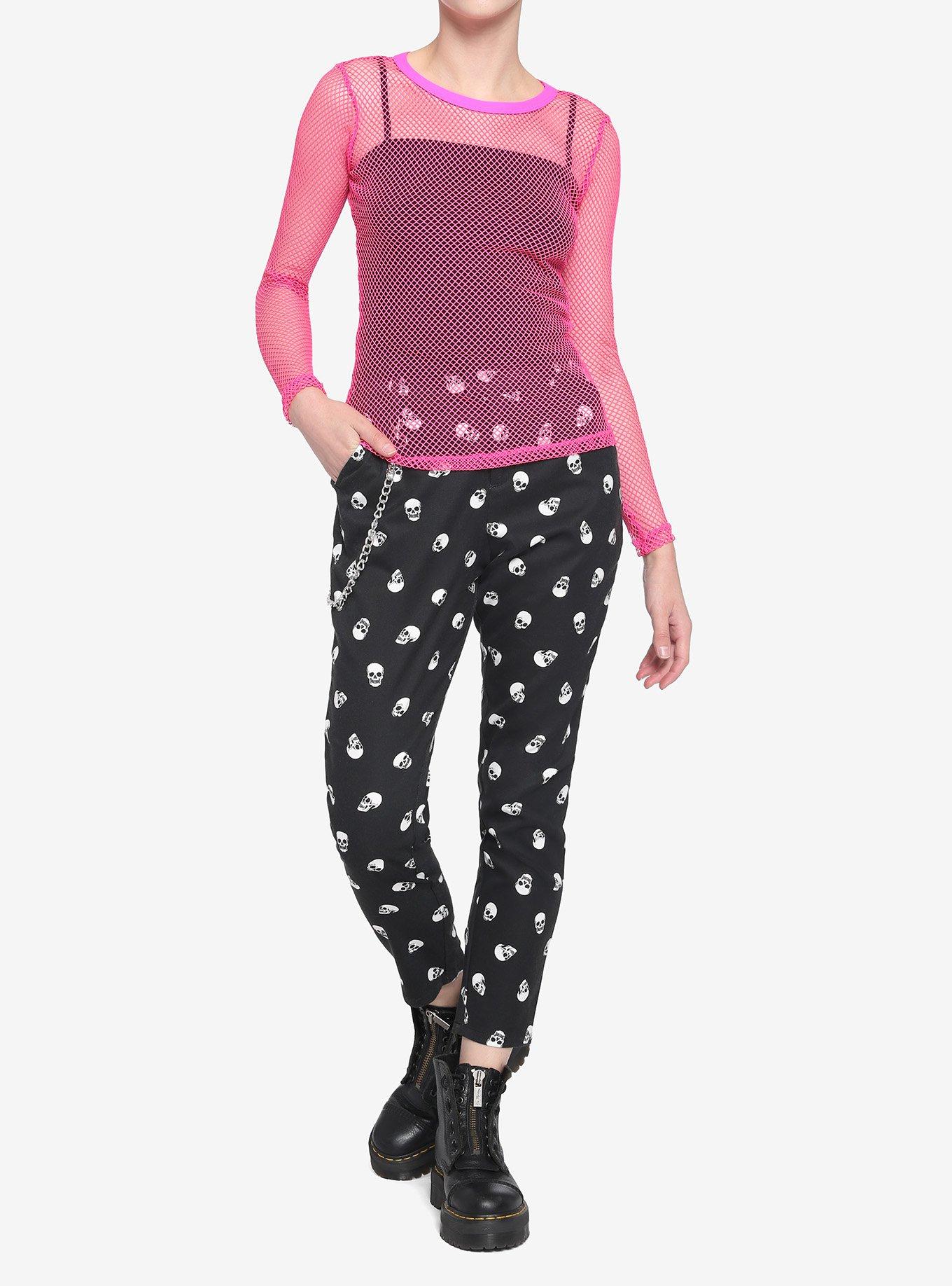 Neon Pink Stretchy Fishnet Girls Long-Sleeve Top | Hot Topic