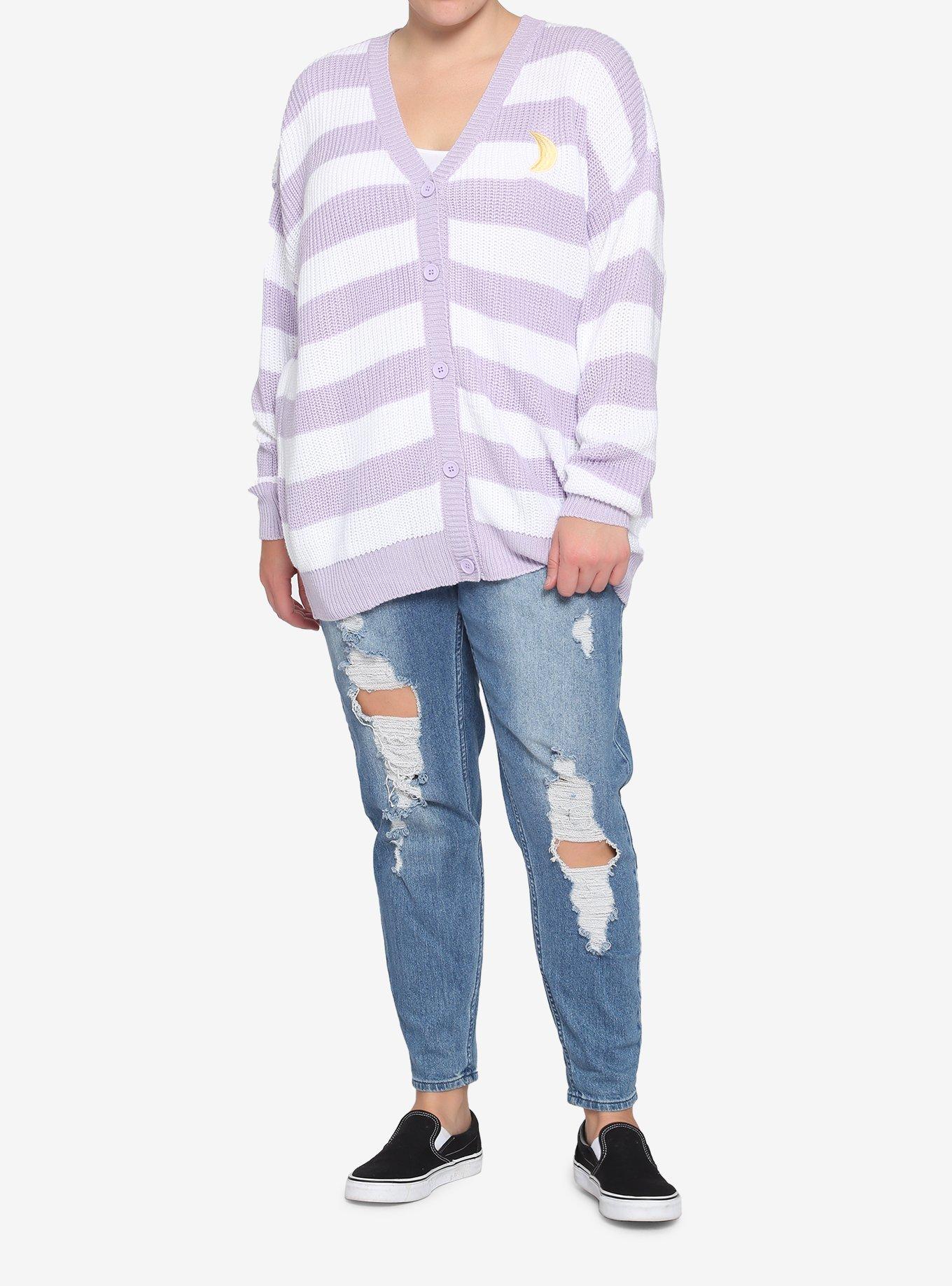Lilac Moon Stripe Boyfriend Fit Girls Cardigan Plus Size | Hot Topic