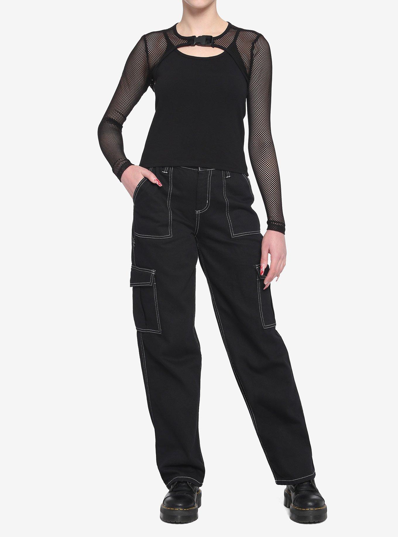 Black Fishnet Buckle Twofer Girls Top | Hot Topic