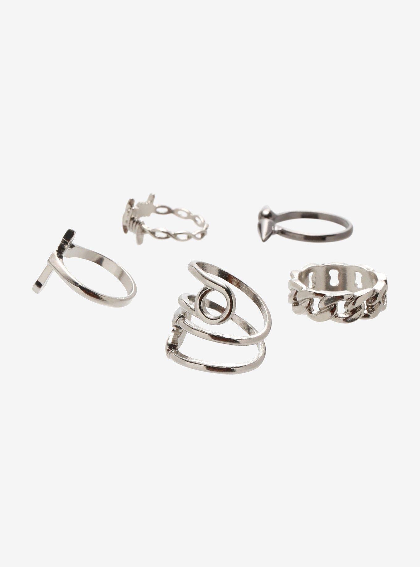 Safety Pin Cross Ring Set | Hot Topic