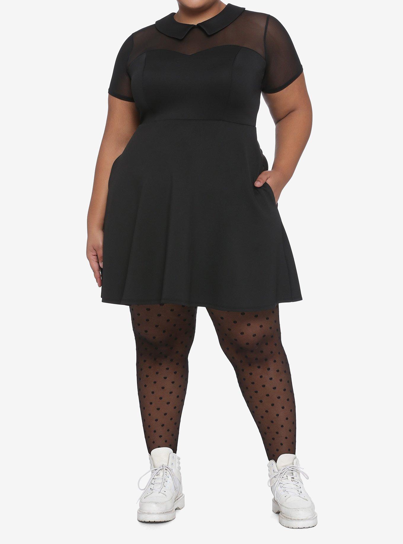 Collared Mesh Panel Skater Dress Plus Size | Hot Topic