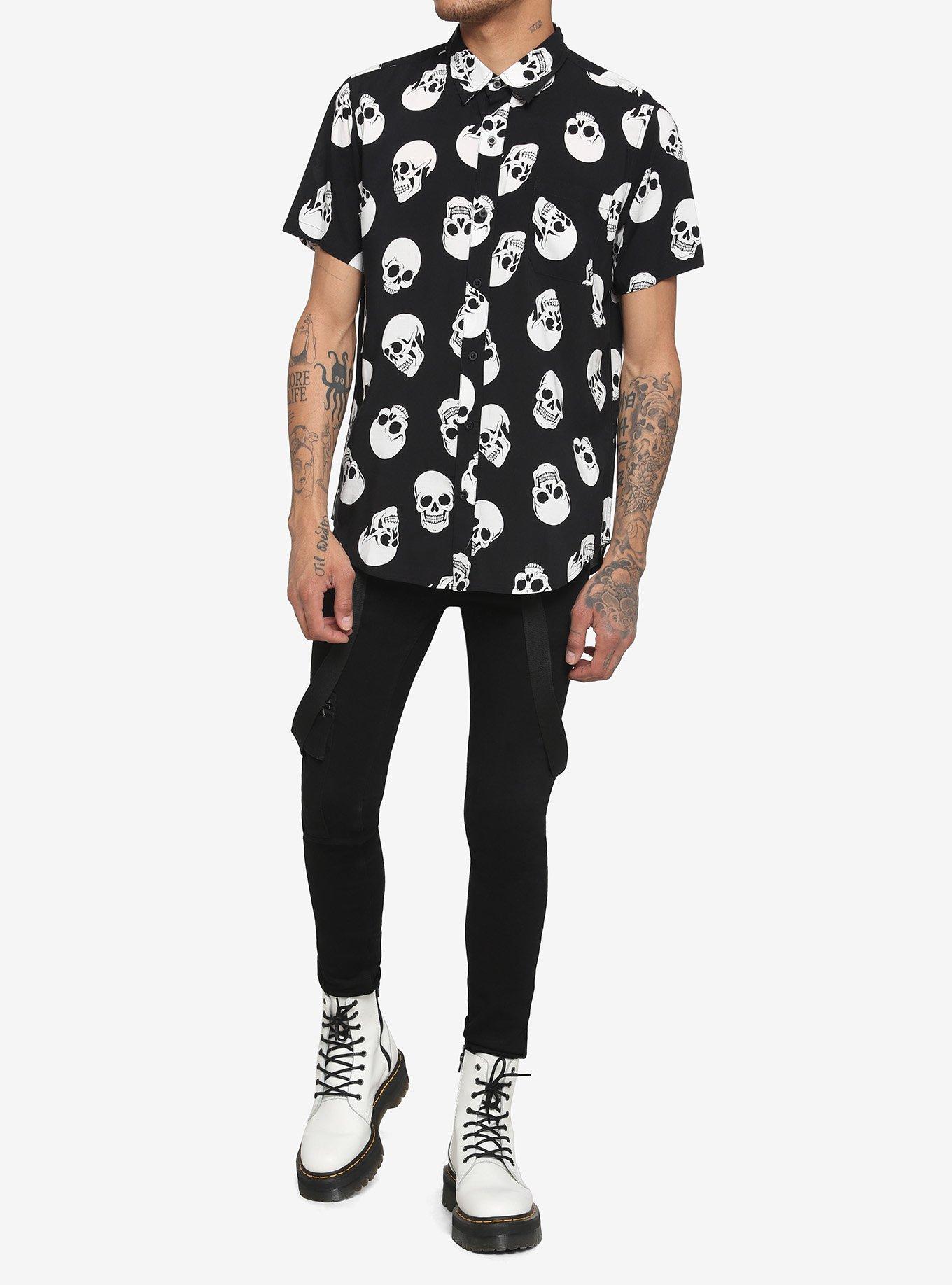 Large Skull Woven Button-Up | Hot Topic