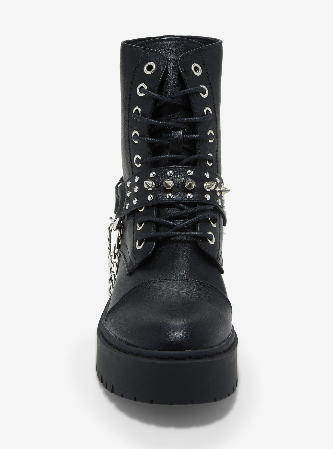Black Spike & Chain Combat Boots | Hot Topic