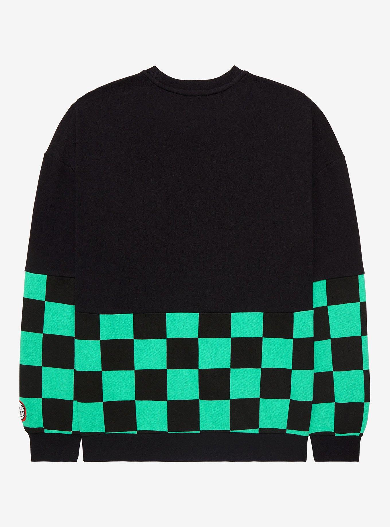Demon Slayer: Kimetsu no Yaiba Tanjiro Checkered Panel Crewneck ...