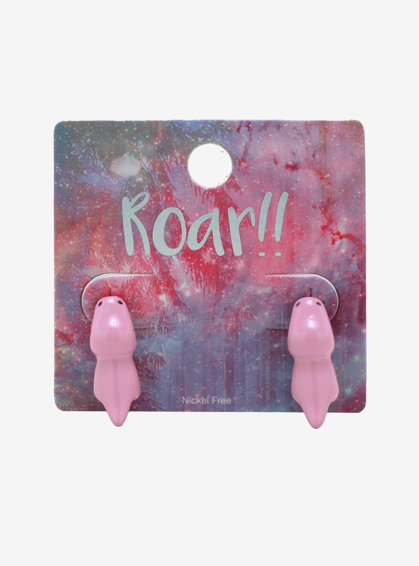 Pink Biting Dinosaur Earrings | Hot Topic
