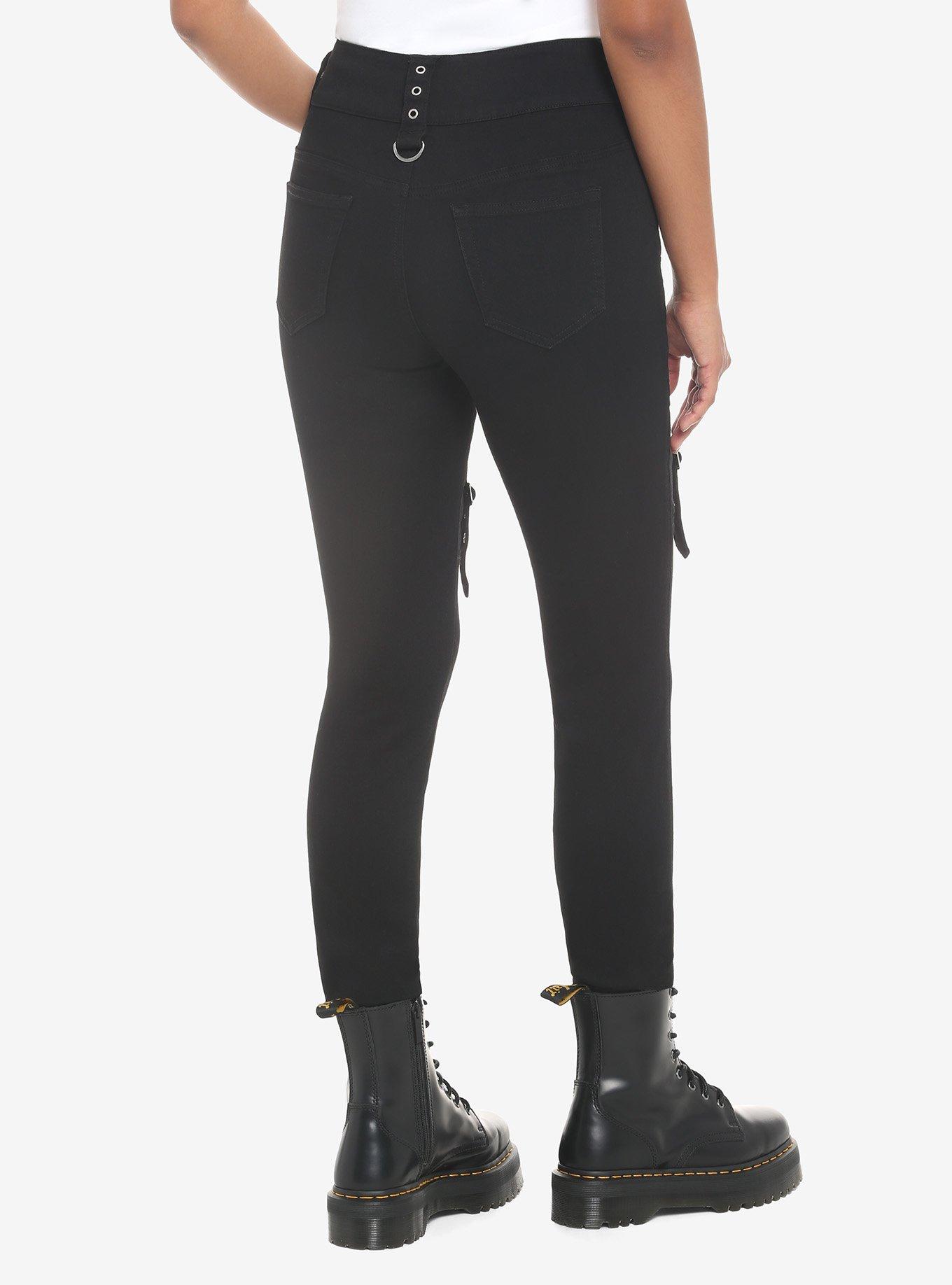 HT Denim Black Mesh Buckle Garter Hi-Rise Super Skinny Jeans | Hot Topic