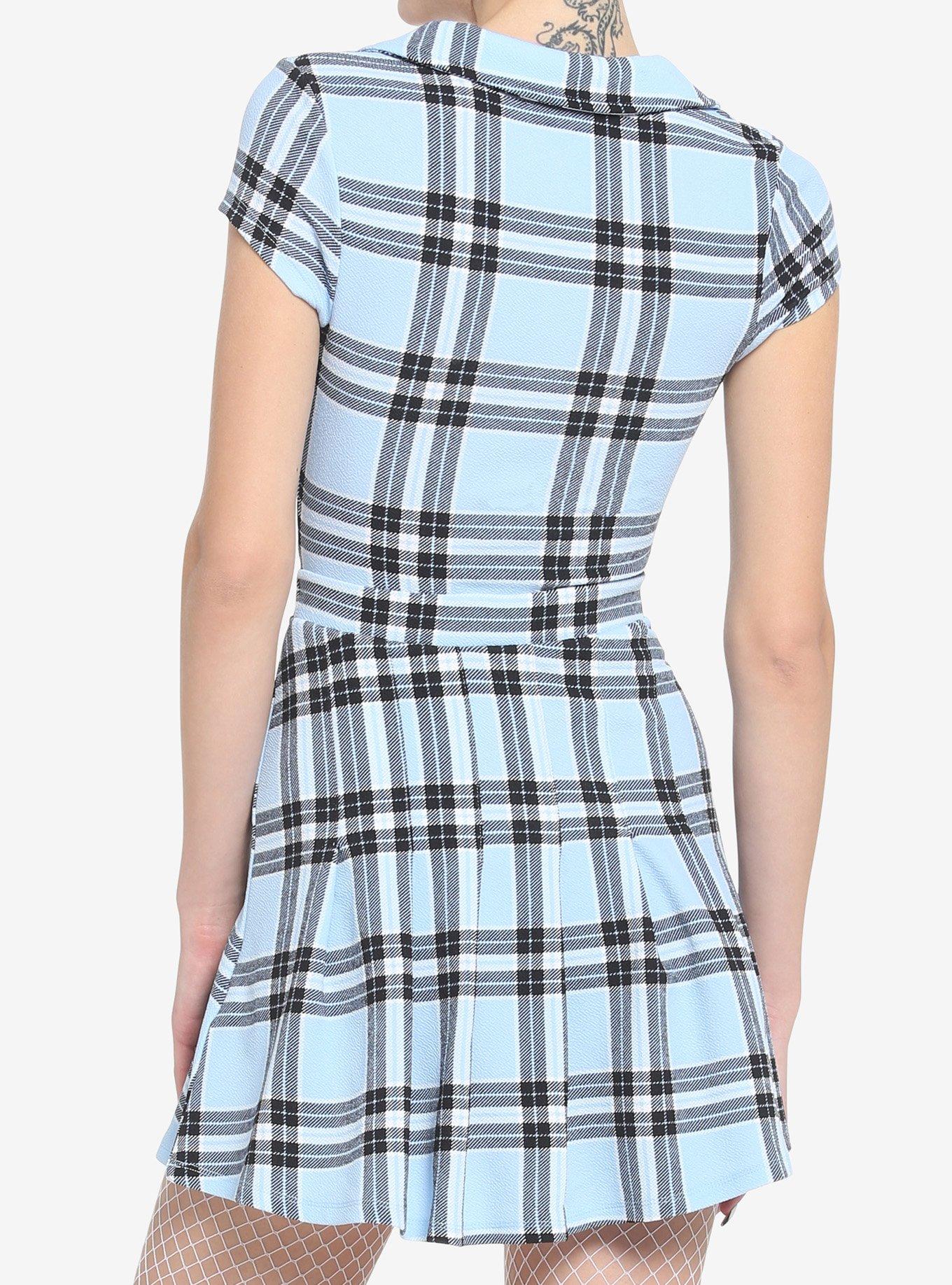Light Blue Plaid Tie-Front Dress | Hot Topic