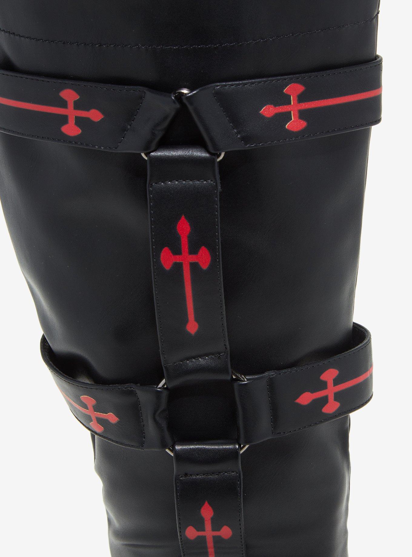 Red Cross Strap Boots | Hot Topic