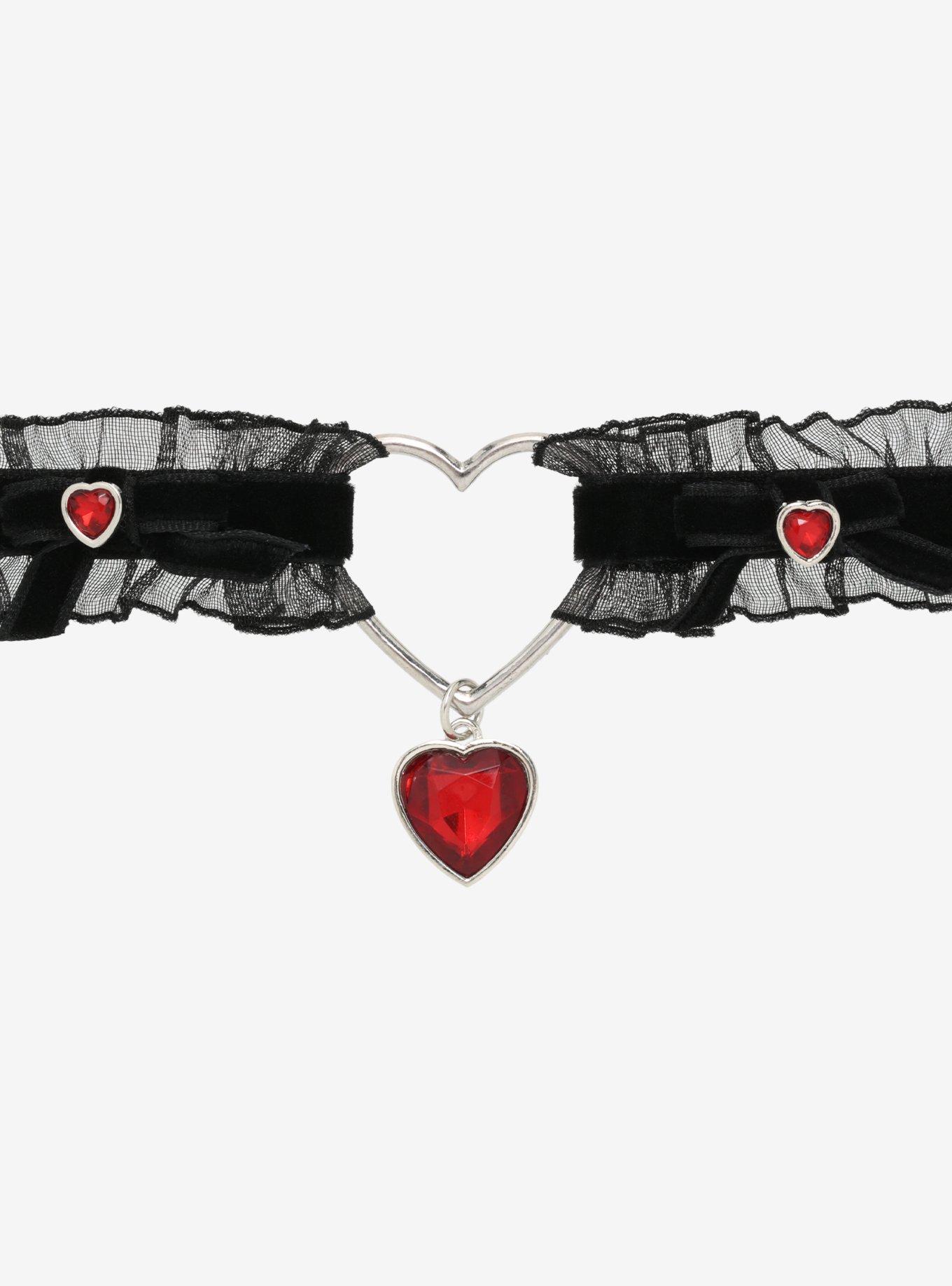 Red Gem Heart Ruffle Satin Choker | Hot Topic