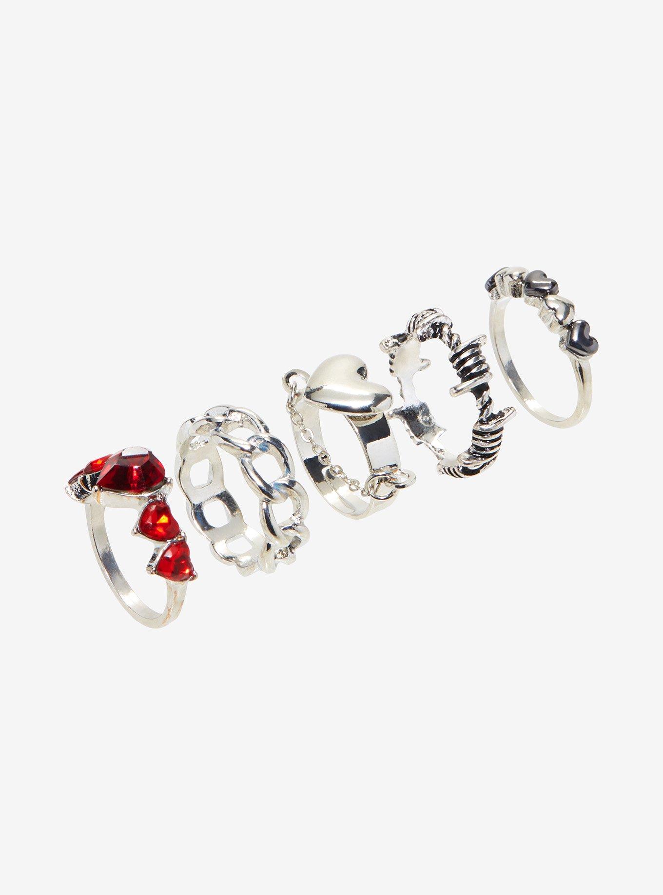 Red Hearts Gem Ring Set | Hot Topic