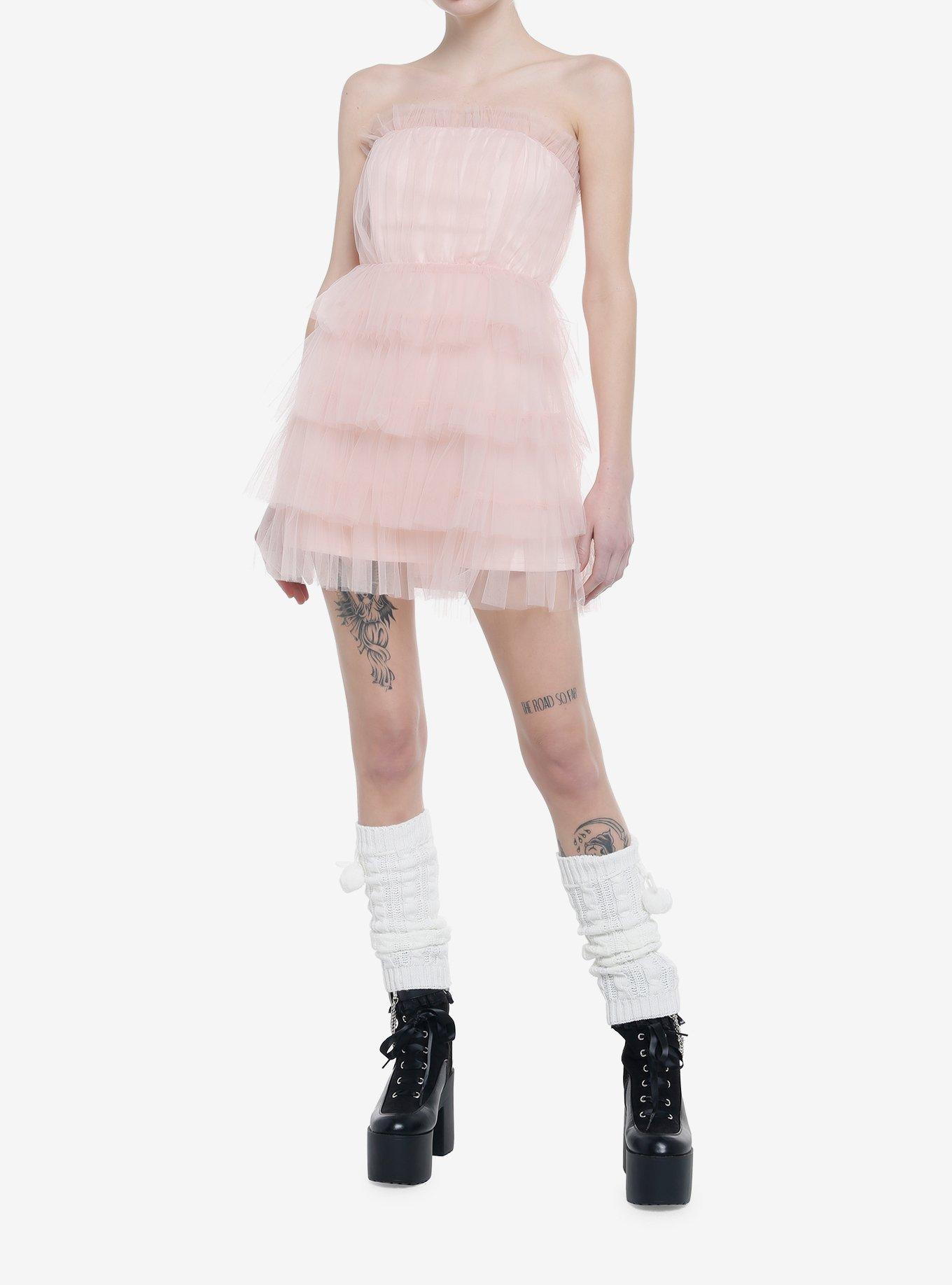 Pink Tulle Tiered Strapless Mini Dress | Hot Topic
