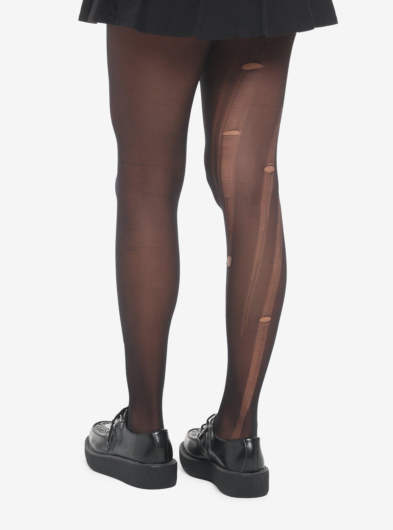 Black Distressed Tights | Hot Topic