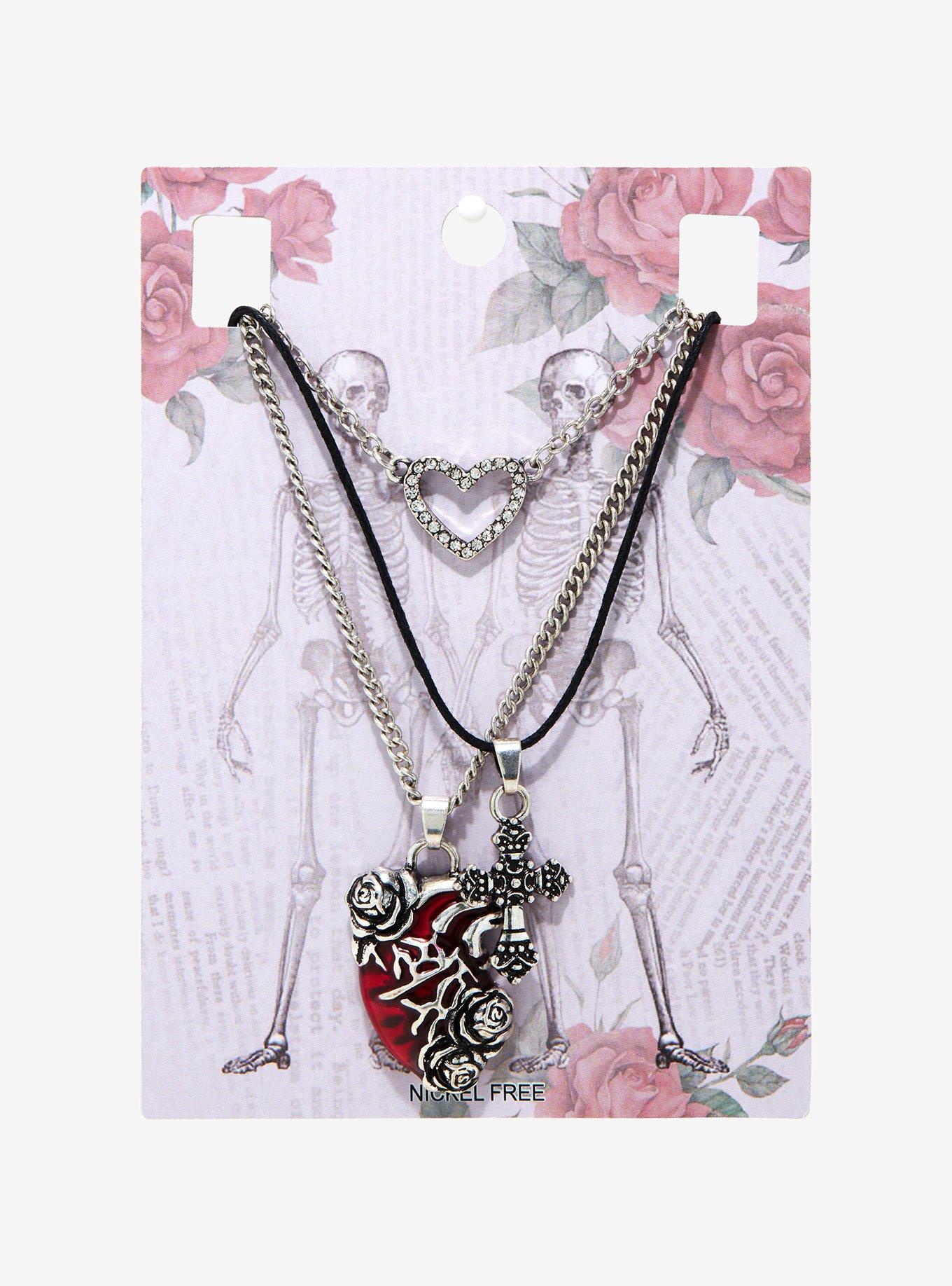 Heart Rose Cross Necklace Set | Hot Topic