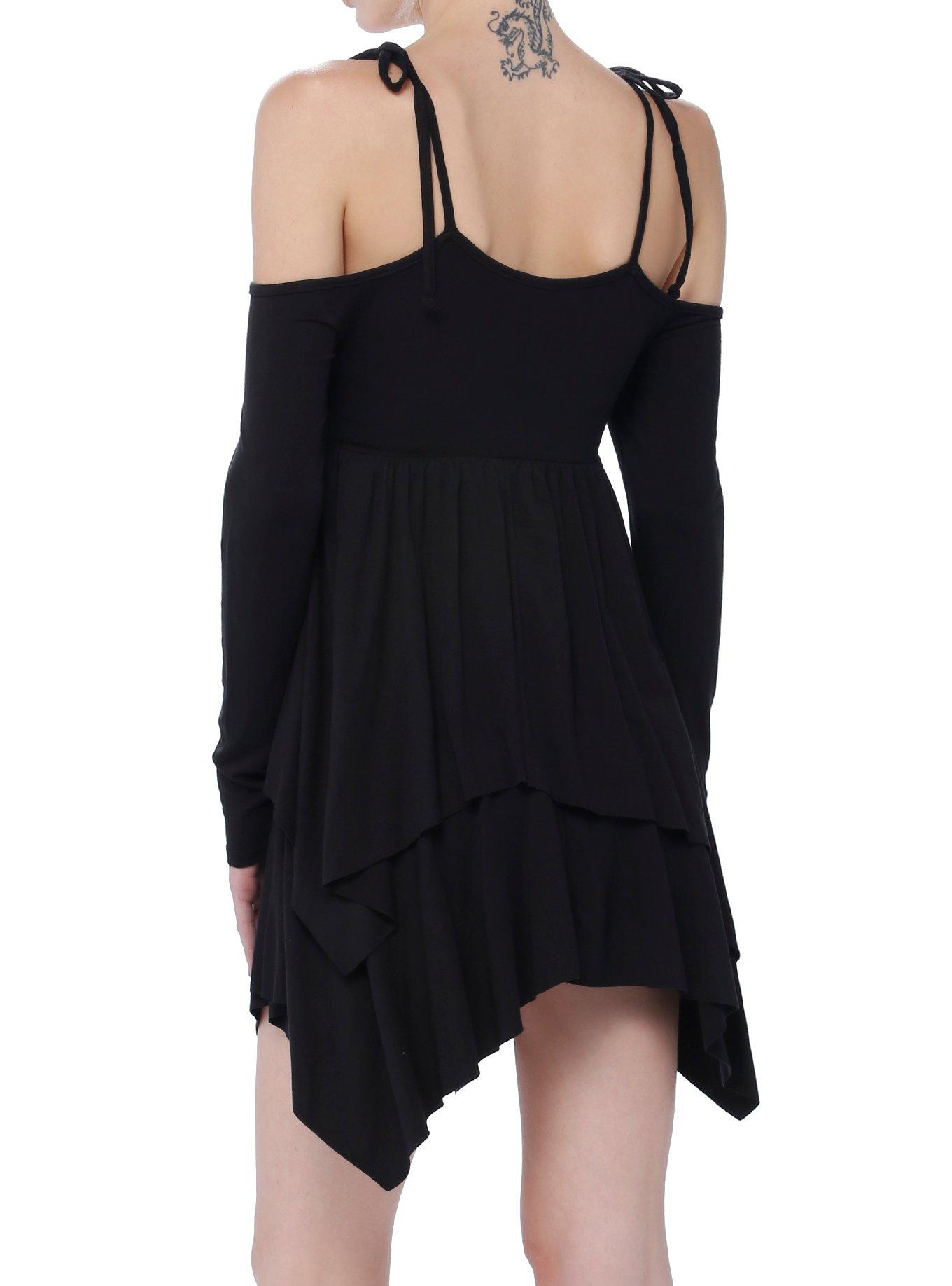 Thorn & Fable Black Hanky Hem Girls Cold Shoulder Dress | Hot Topic