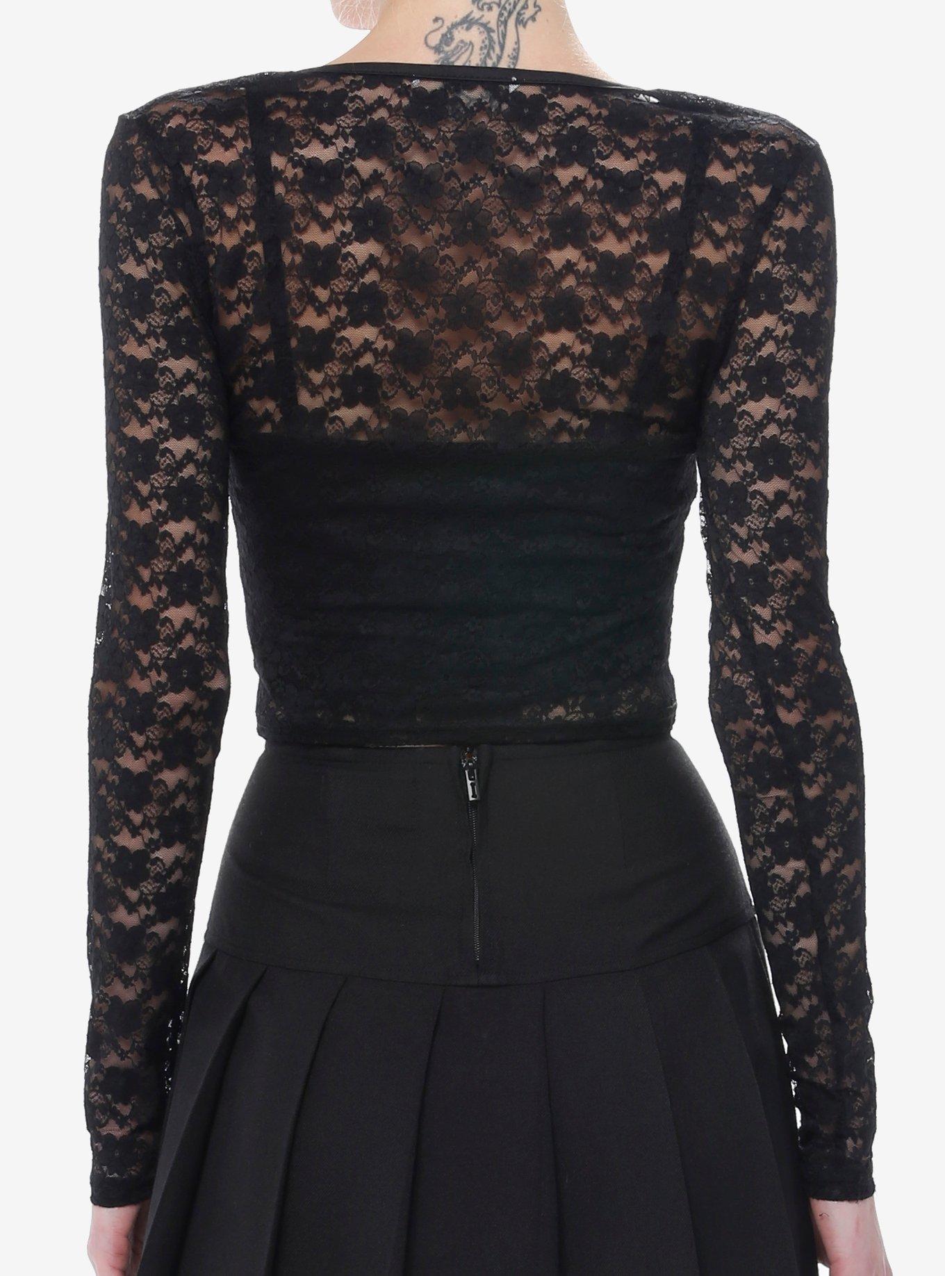 Black Lace Button-Front Girls Long-Sleeve Top | Hot Topic
