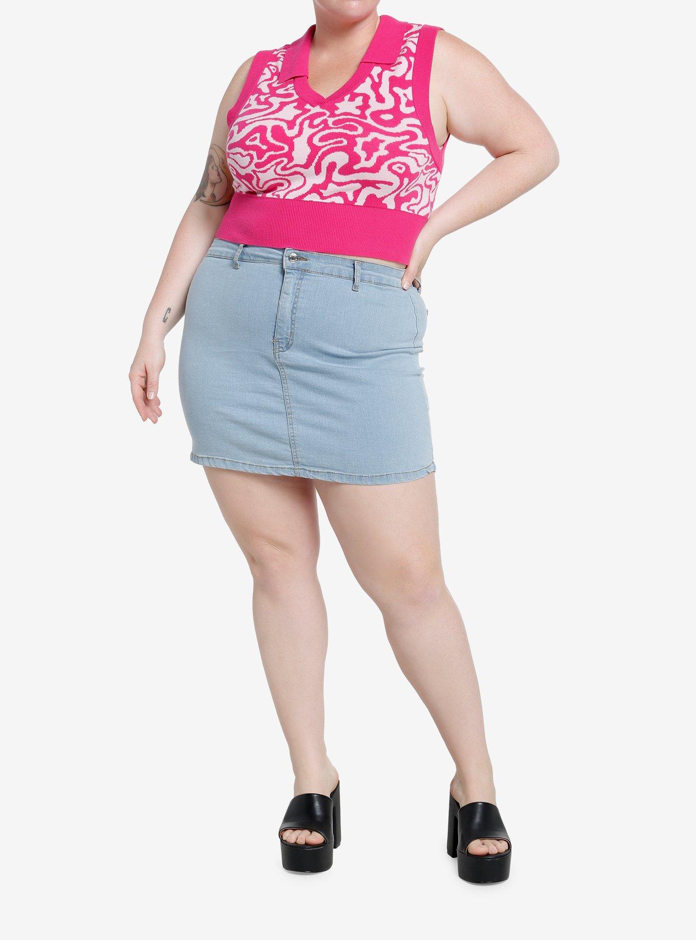 Sweet Society Hot Pink Swirl Collar Girls Crop Sweater Vest Plus Size ...