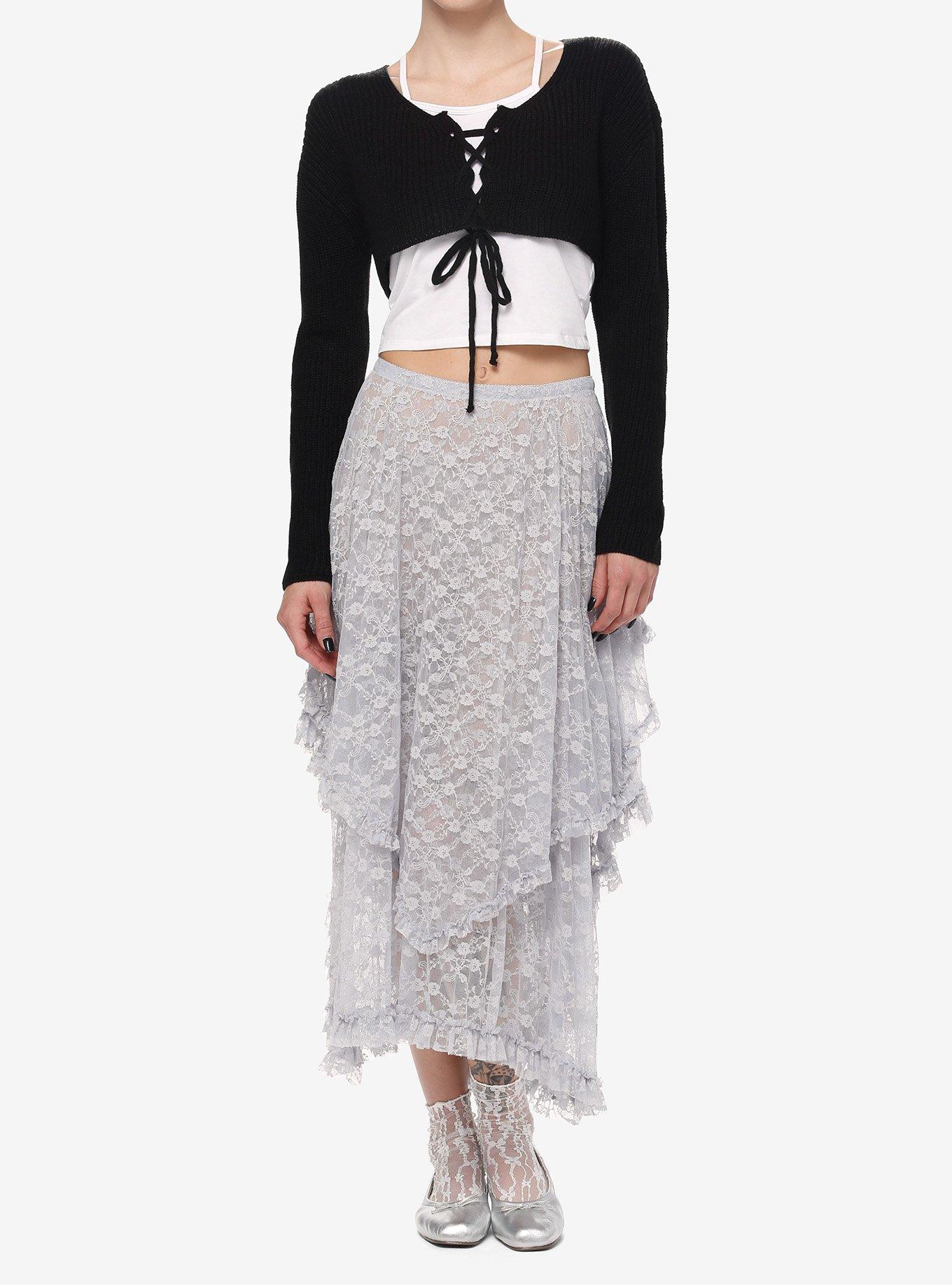 Cosmic Aura Black Knit Lace-Up Front Girls Shrug | Hot Topic