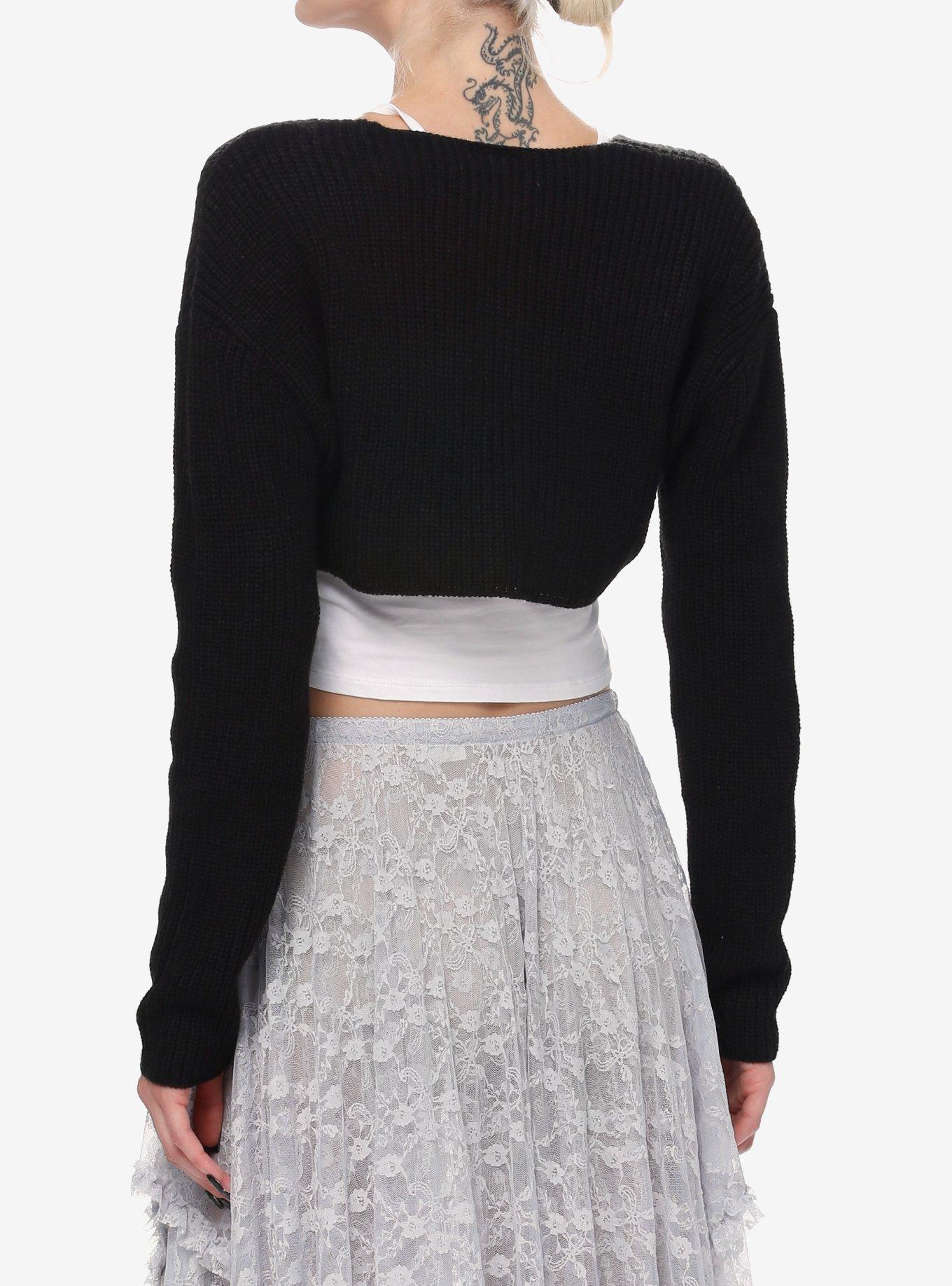 Cosmic Aura Black Knit Lace-Up Front Girls Shrug | Hot Topic