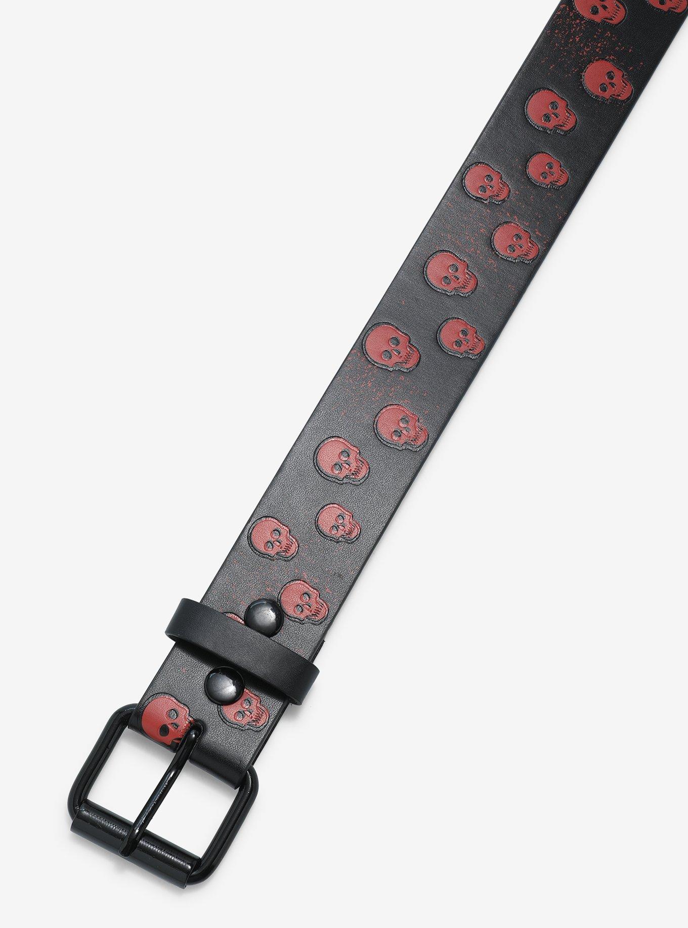 Black & Red Skulls Embossed Belt | Hot Topic