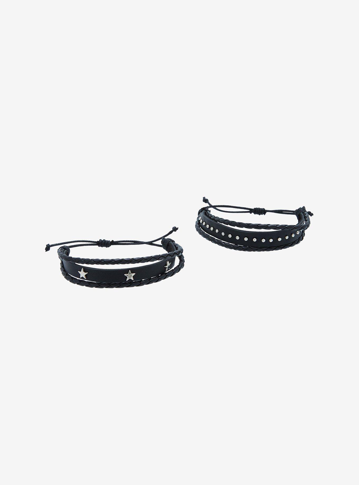 Star Stud Faux Leather Layered Cord Bracelet Set | Hot Topic