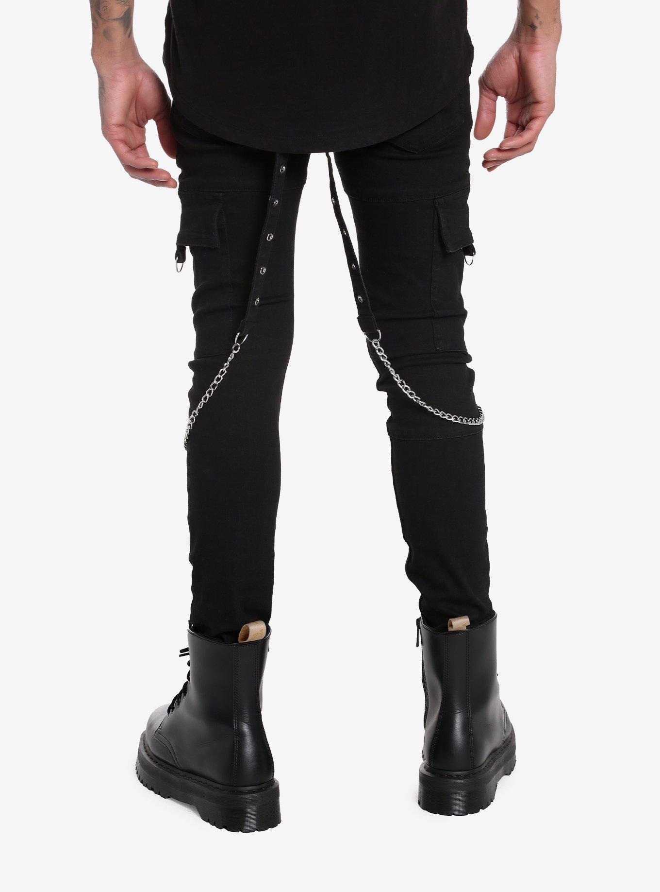 Black Grommet Chain Strap Stinger Jeans | Hot Topic