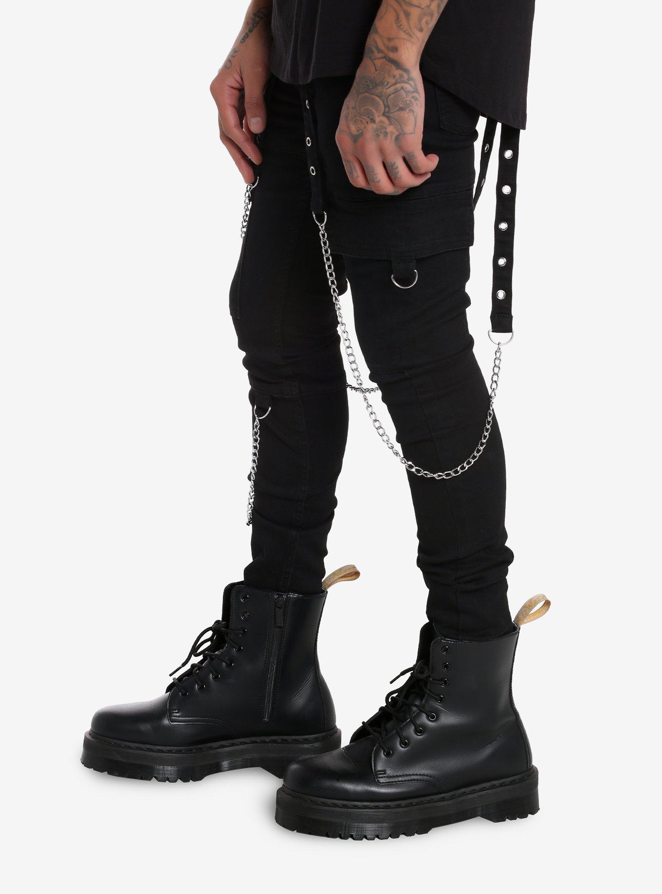 Black Grommet Chain Strap Stinger Jeans | Hot Topic