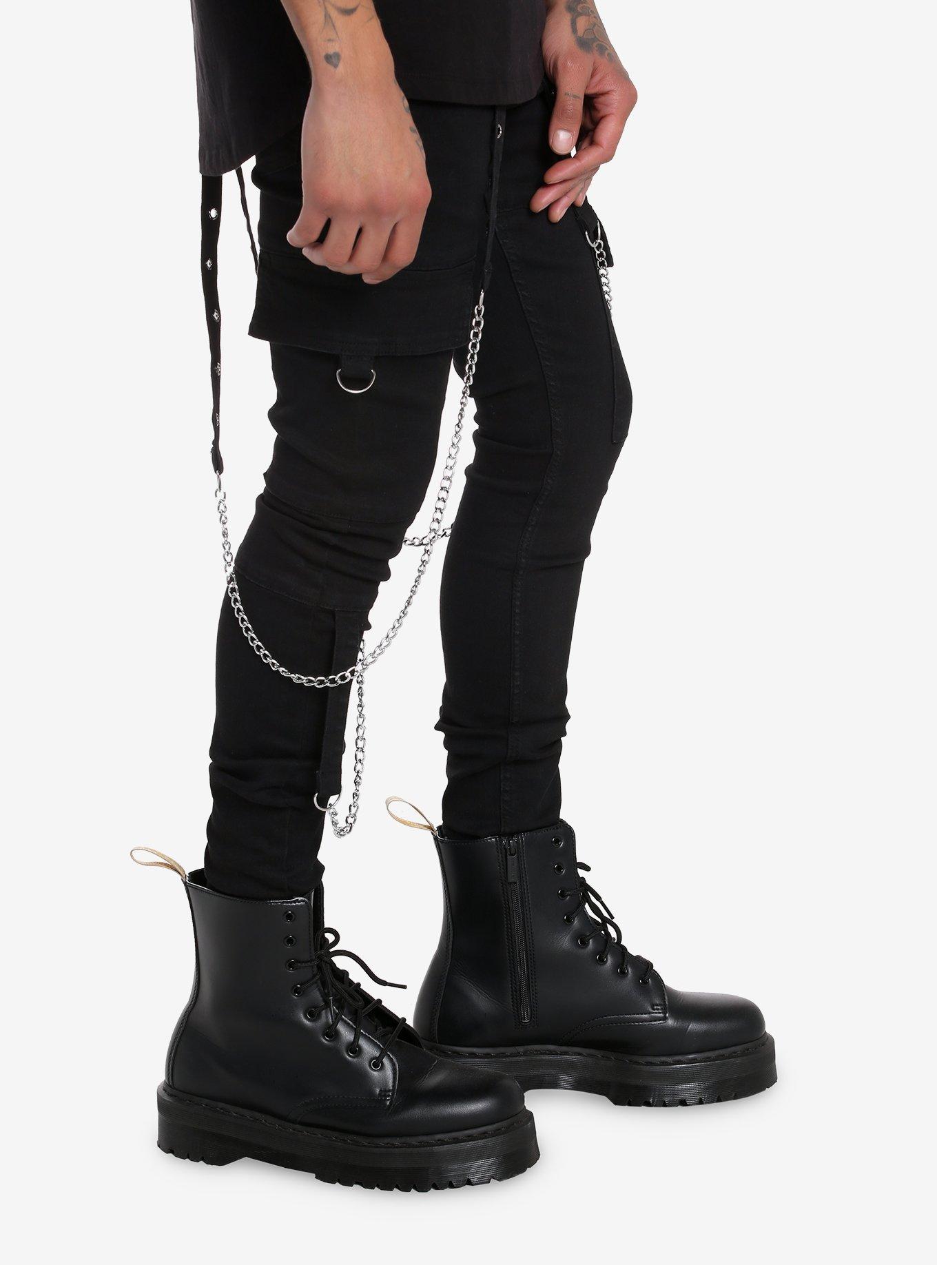 Black Grommet Chain Strap Stinger Jeans | Hot Topic