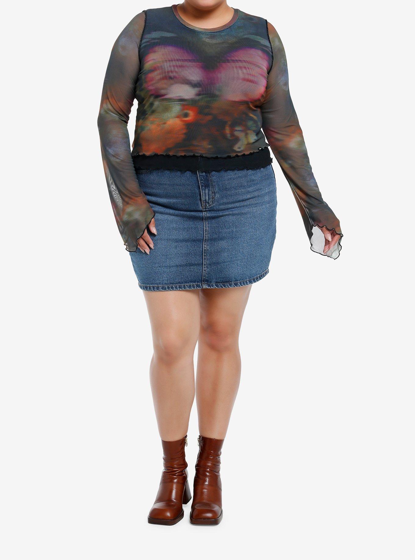 Thorn & Fable Blurry Butterfly Mesh Girls Long-Sleeve Top Plus Size ...