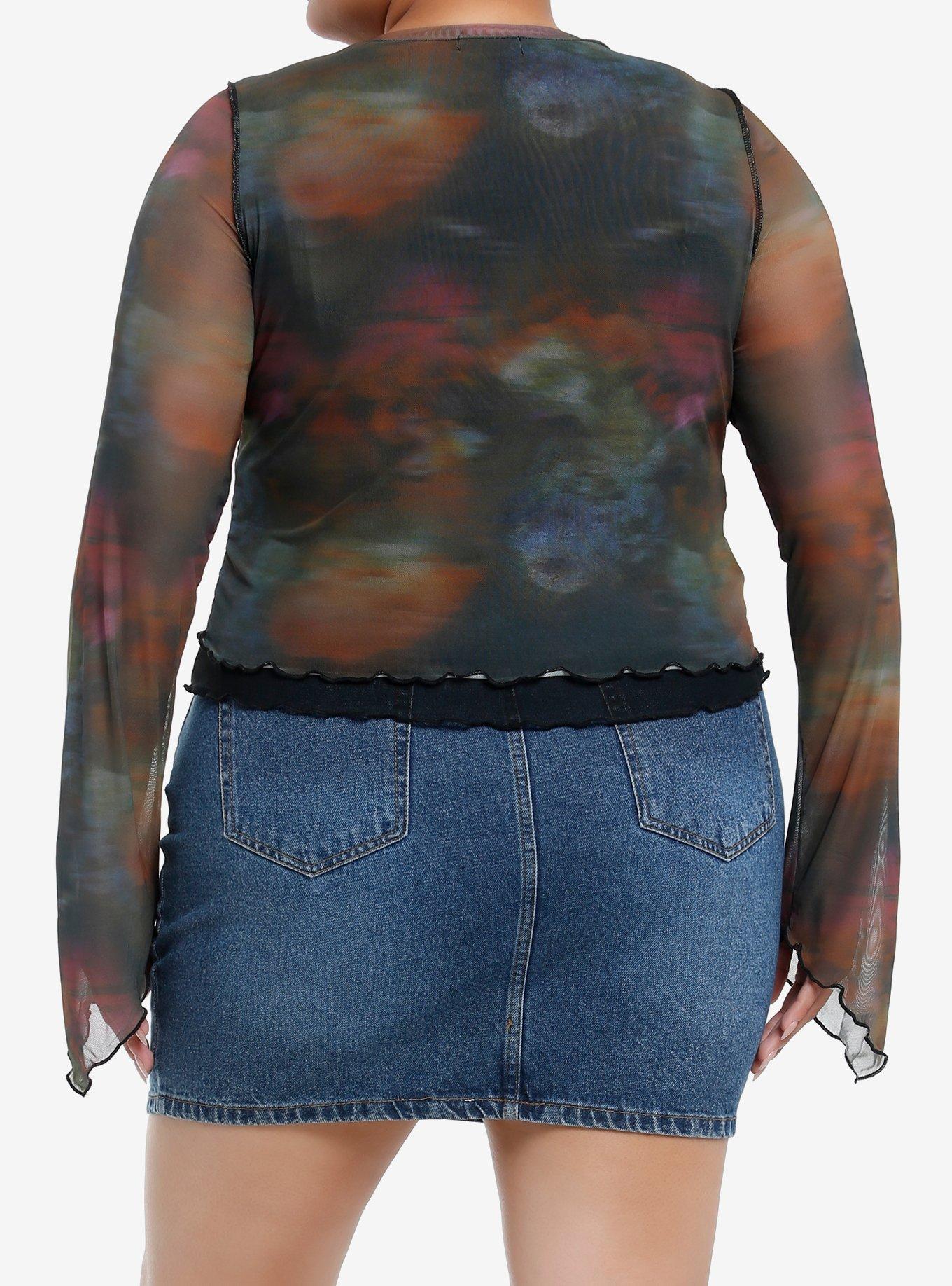 Thorn & Fable Blurry Butterfly Mesh Girls Long-Sleeve Top Plus Size ...