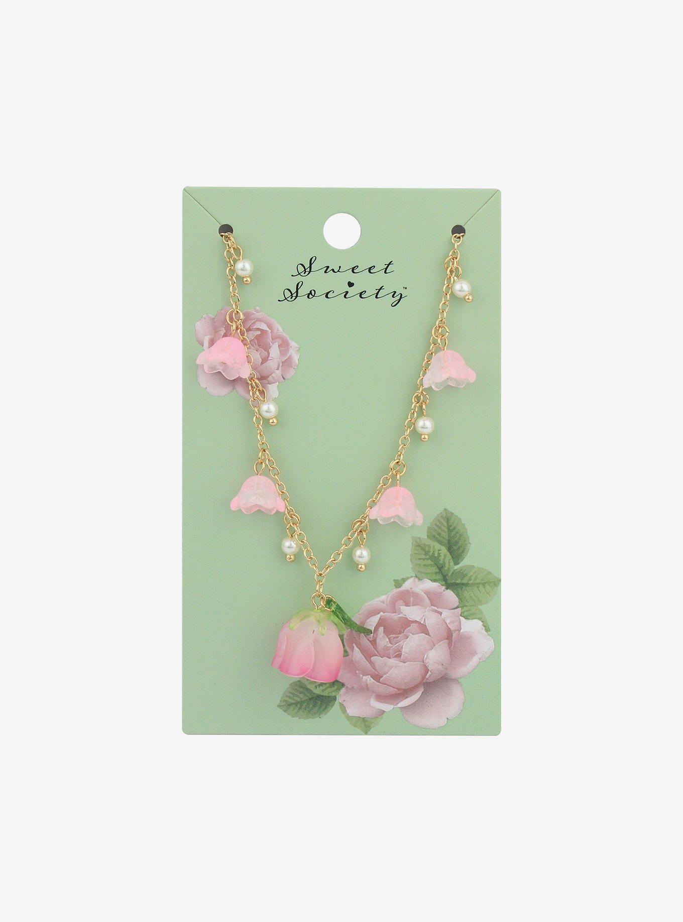 Sweet Society Pink Floral Charm Necklace | Hot Topic