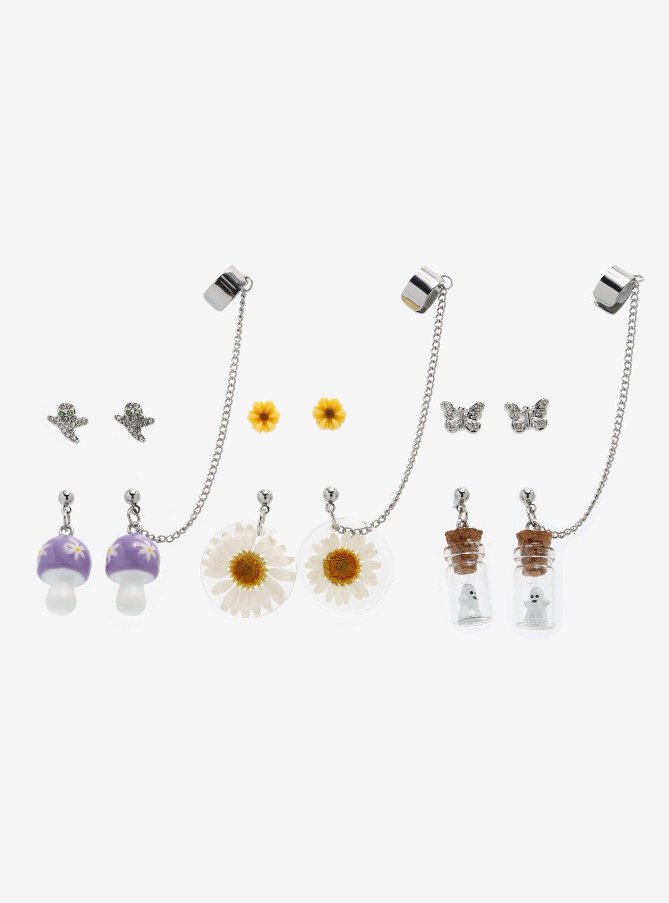 Thorn & Fable Ghost Mushroom Flower Cuff Earring Set | Hot Topic