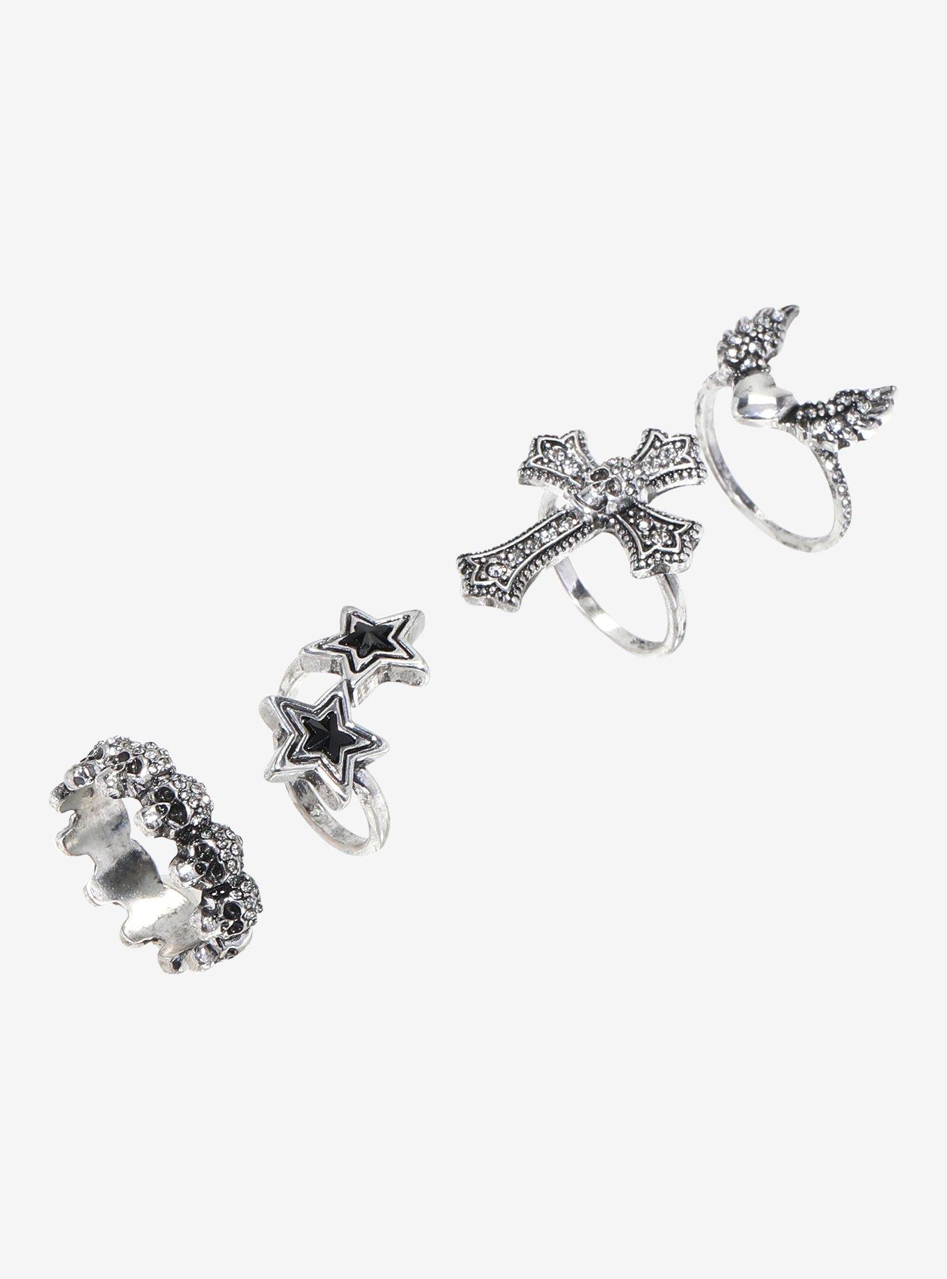Social Collision Skull Cross Star Ring Set | Hot Topic