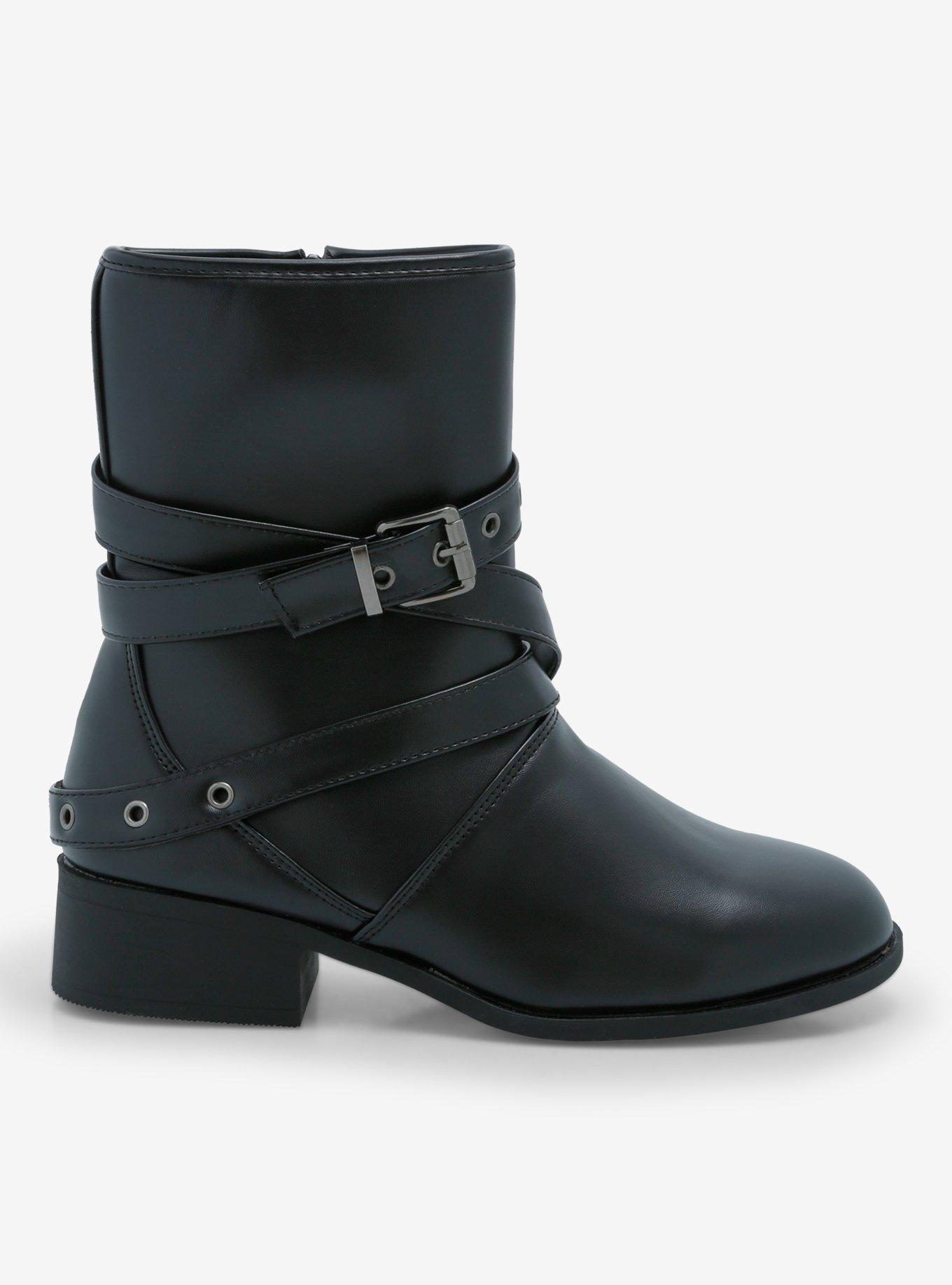 Yoki Black Strap Buckle Boots | Hot Topic