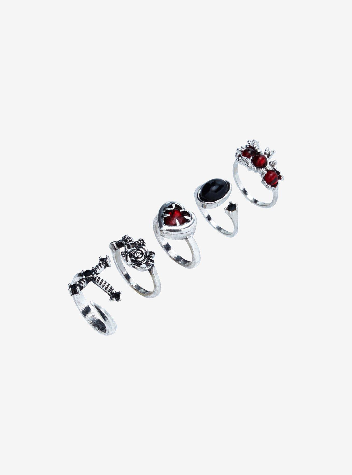 Social Collision Dark Heart Flower Ring Set | Hot Topic