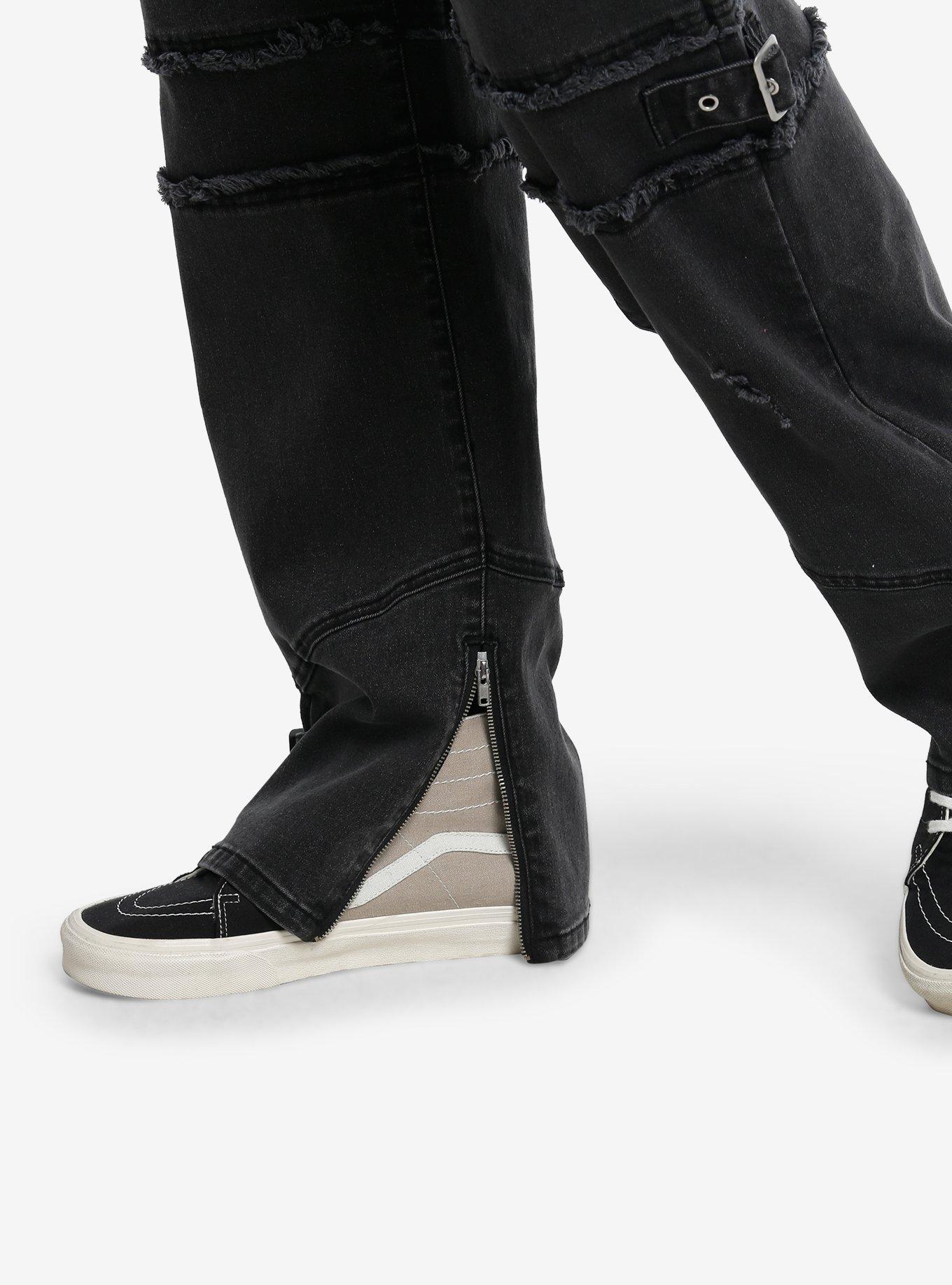 Black Zipper Grommet Frayed Wide Leg Denim Pants | Hot Topic