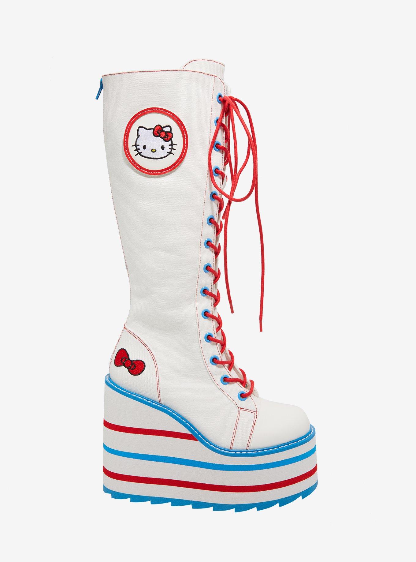 Hello Kitty X YRU White & Red Detention Platform Boots | Hot Topic