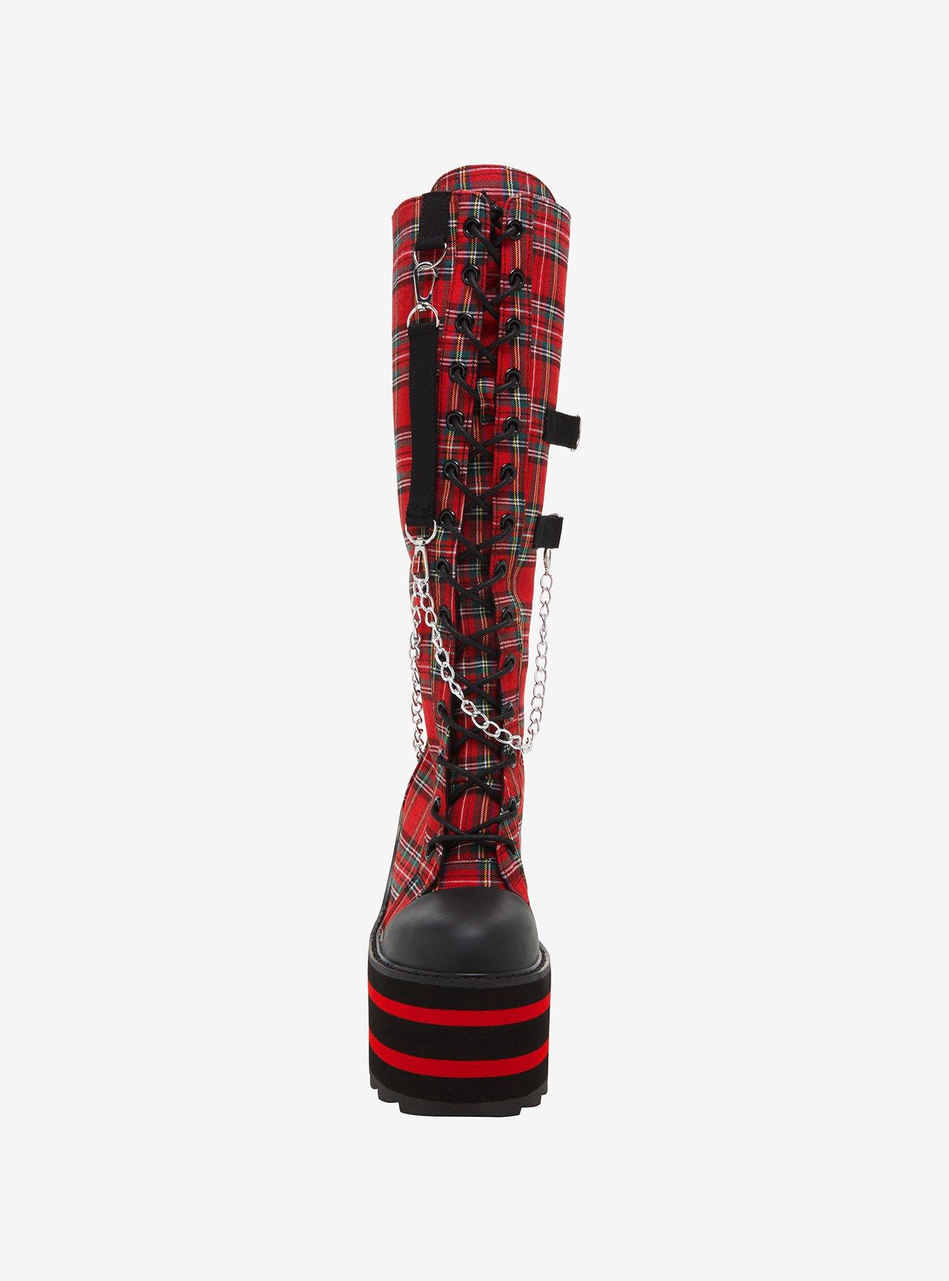 YRU Red Plaid Detention Platform Boots | Hot Topic